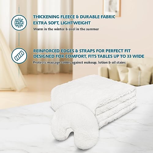 Massage Table Pad Set Premium Fleece Professional SPA Massage Bed Pad, Natural & Thickened & Extra Soft Fleece Massage Table Cover, Includes Pad and Face Rest Cover, 31β W x 72β L