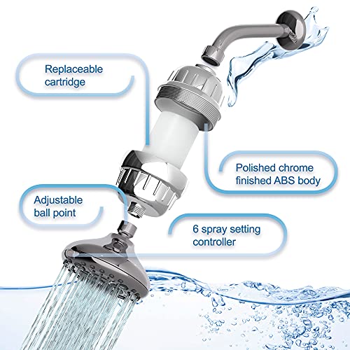 Filtered Shower Head High Pressure Shower Filter Hard Water Softener Filter Remove Chlorine Fluoride Harmful Substances Coconut Shell Activated Carbon Reduces Heavy Metals Other Sediments Vitamin C