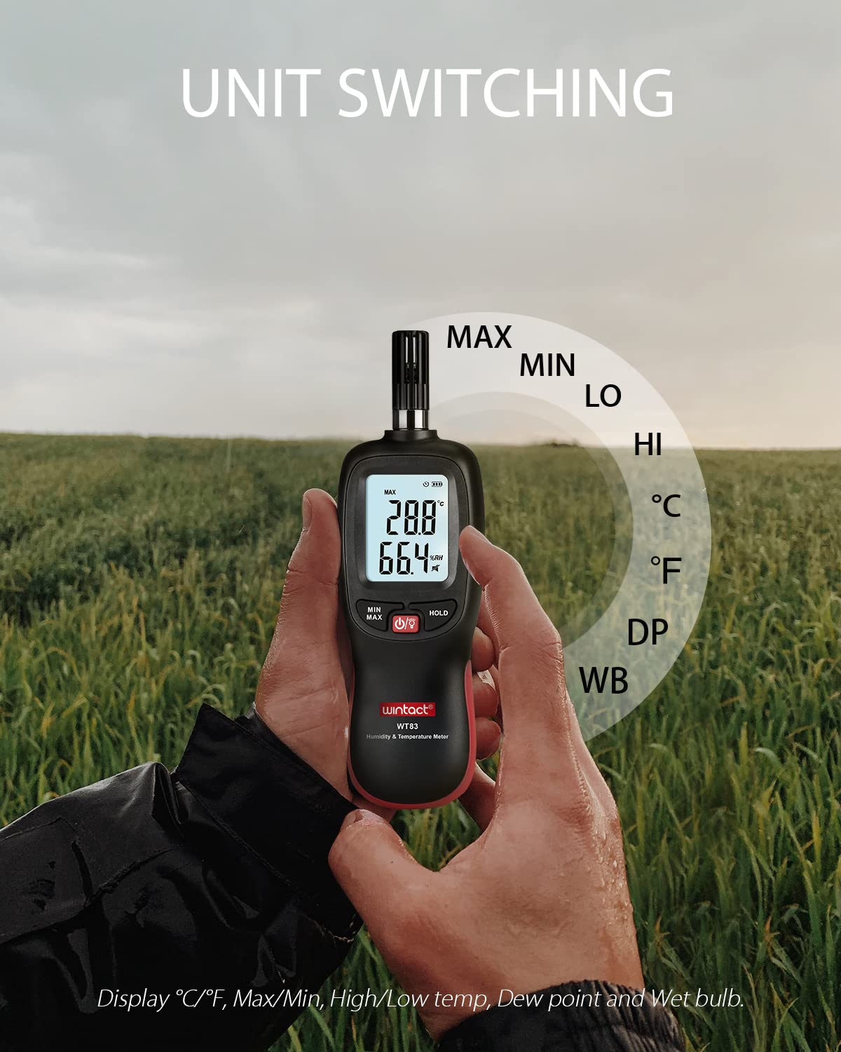 Wintact Digital Temperature and Humidity Meter, Thermometer Hygrometer Monitor with Dew Point and Wet Bulb Temperature, Backlight, Max/Min Value, Data Hold, Store 1000 Group of Data for Indoor Outdoor