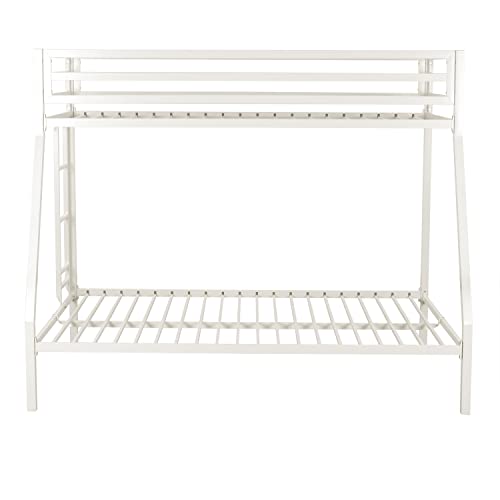 ikalido Metal Bunk Bed, Twin Over Full Size Beds with Sturdy Guard Rail & Removable Ladder, Space-Saving/Noise-Free/Matte White