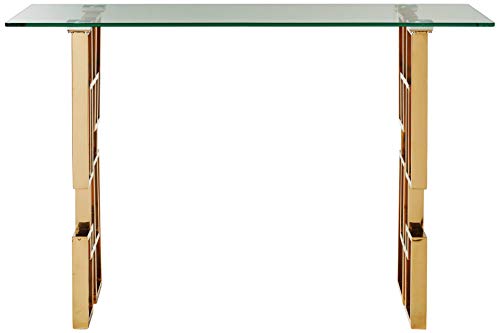 Meridian Furniture Pierre Collection Modern | Contemporary Square Glass End Table, 20" W x 20" D x 22" H, Glass, Gold & Pierre Collection Modern | Contemporary Square Glass Console Table