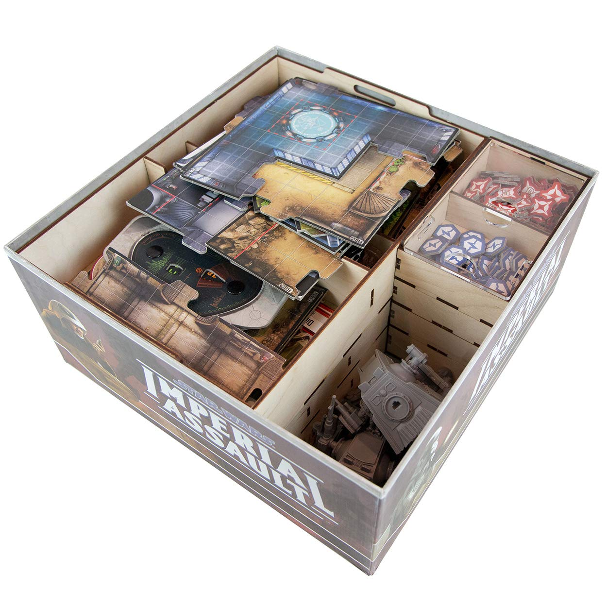 The Broken Token Board Game Organizer - Imperial Assault Compatible Wood Storage Box with Multiple Trays and Dividers