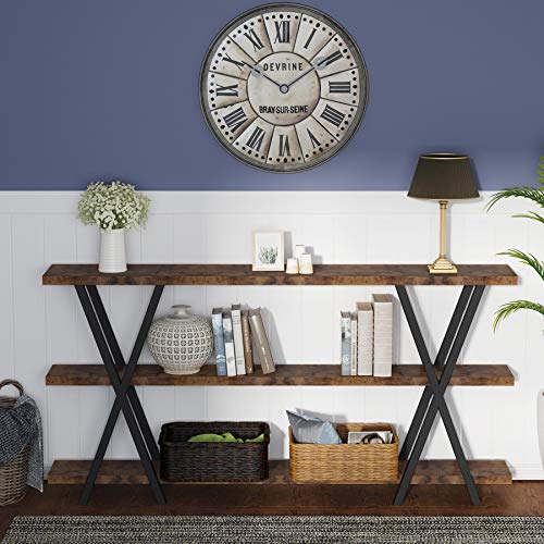 Tribesigns Wood Console Table 70-Inch Long Sofa Table, Farmhouse Entryway Tables Vintage Couch Tables Wooden Hallway Table with 3-Tier Storage Shelving for Living Room Foyer Entrance, Rustic Brown