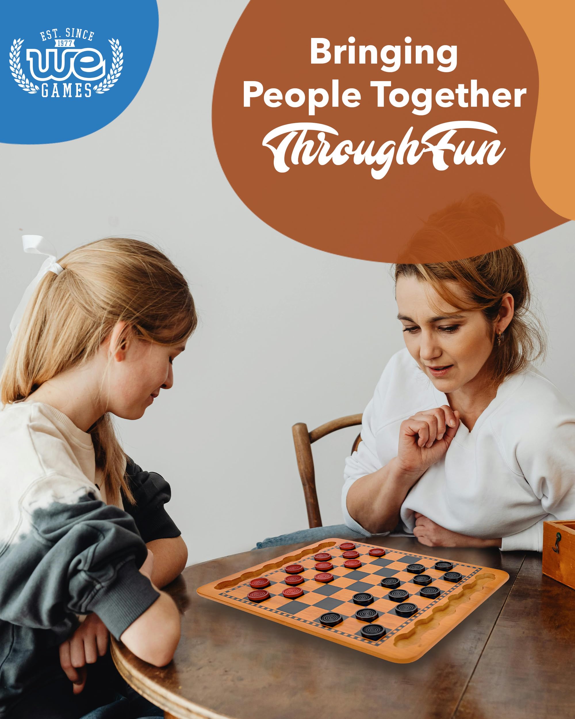 WE Games Solid Wood Red and Black Checkers Board Game Set with Inset Grooves for Pieces, 14.5 in.