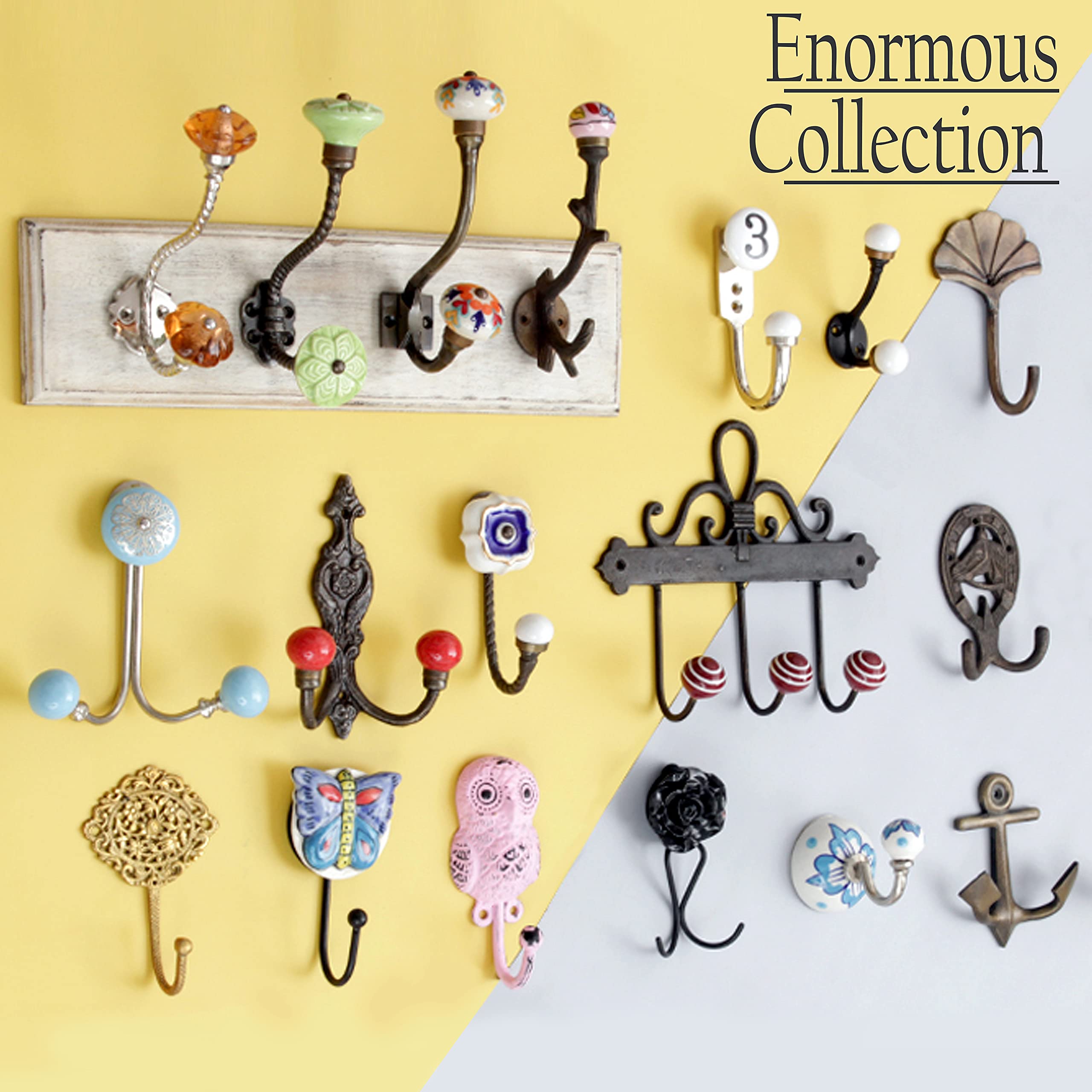 Indian Shelf 2 Pack Hooks | Heavy Duty Wall Hooks for Hanging | Blue Hanger for Backpacks | Iron Hooks for Keys Wall Decor | Floral Coat Hooks Antique [15.88 Cm]