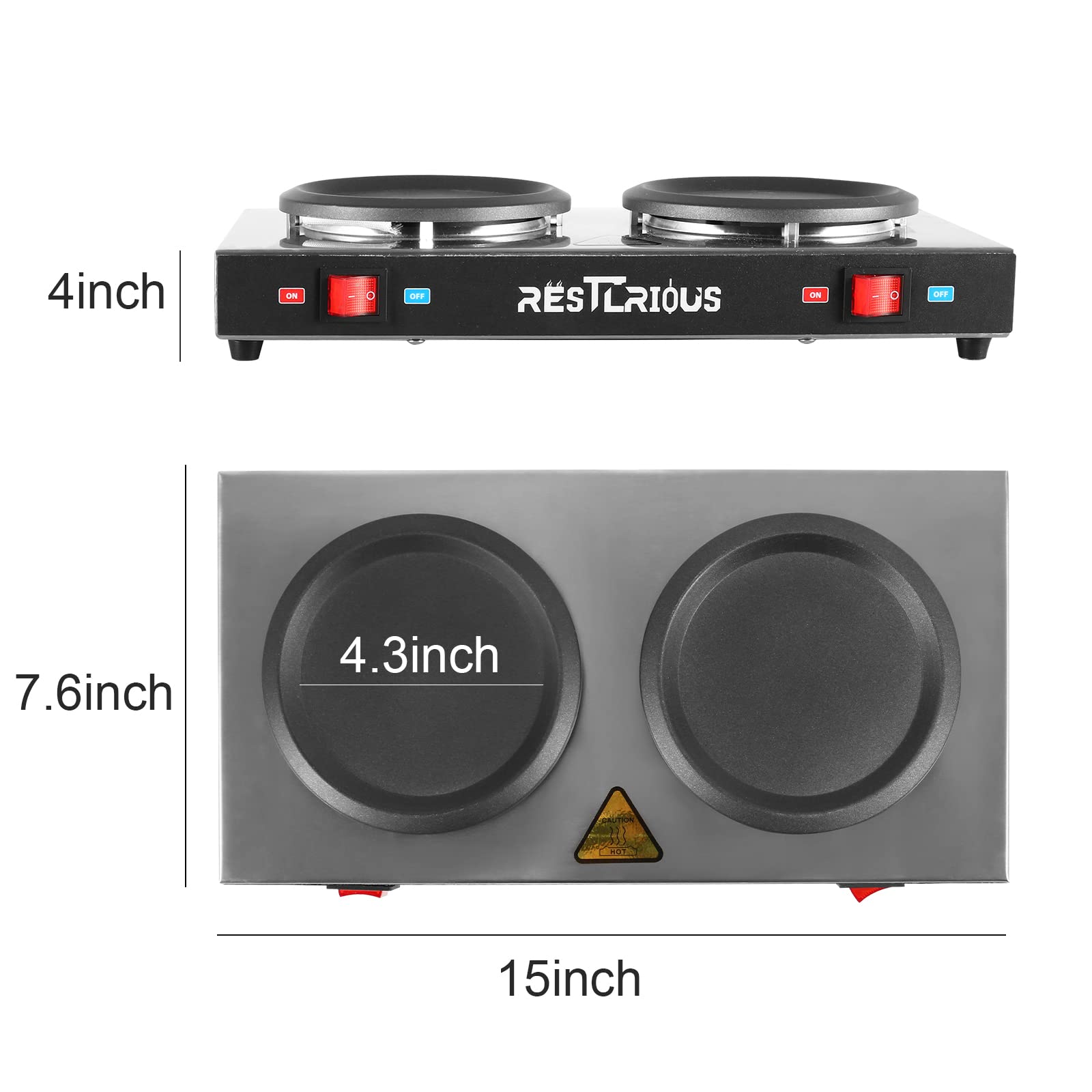 Restlrious Commercial Coffee Warmer Double Burner Decanter Warmer Plate, Stainless Steel Portable Warmer for Standard Glass Decanter, Suitable for Cafe, Break Room, Buffet, Event and Commercial Use