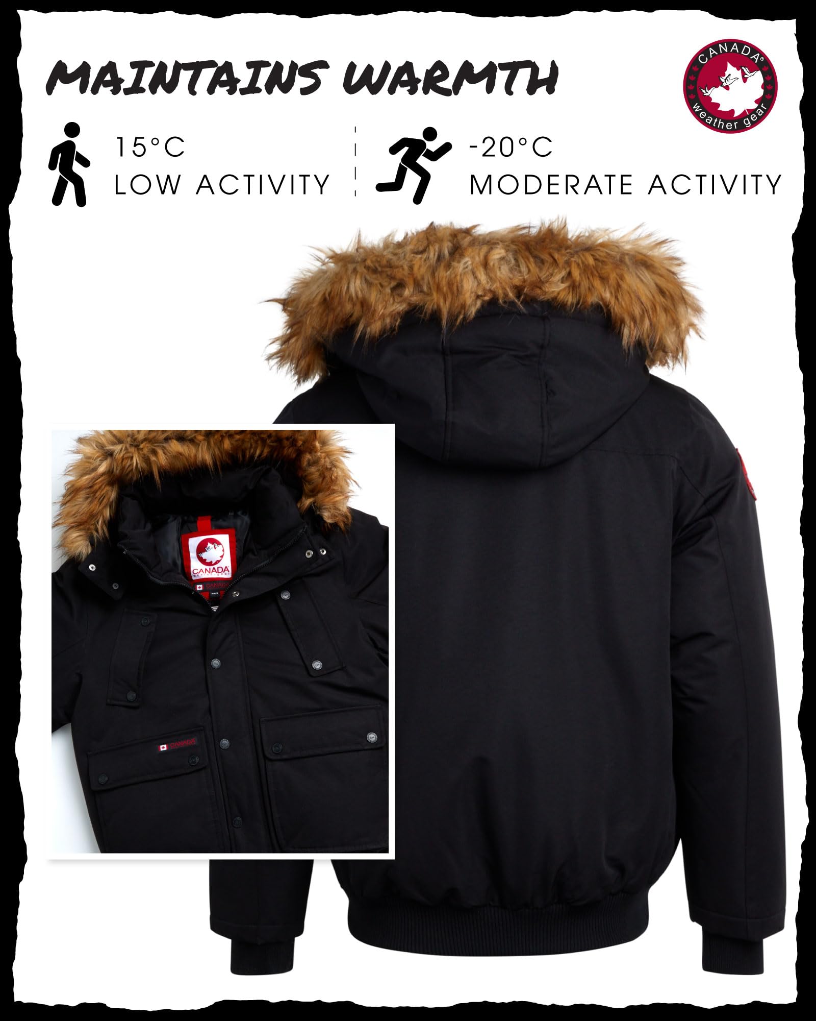 CANADA WEATHER GEAR Men’s Big & Tall Winter Jacket– Heavyweight Bomber Parka Coat– Jacket for Big and Tall Men (M-5XL), Size Medium, Raven Black
