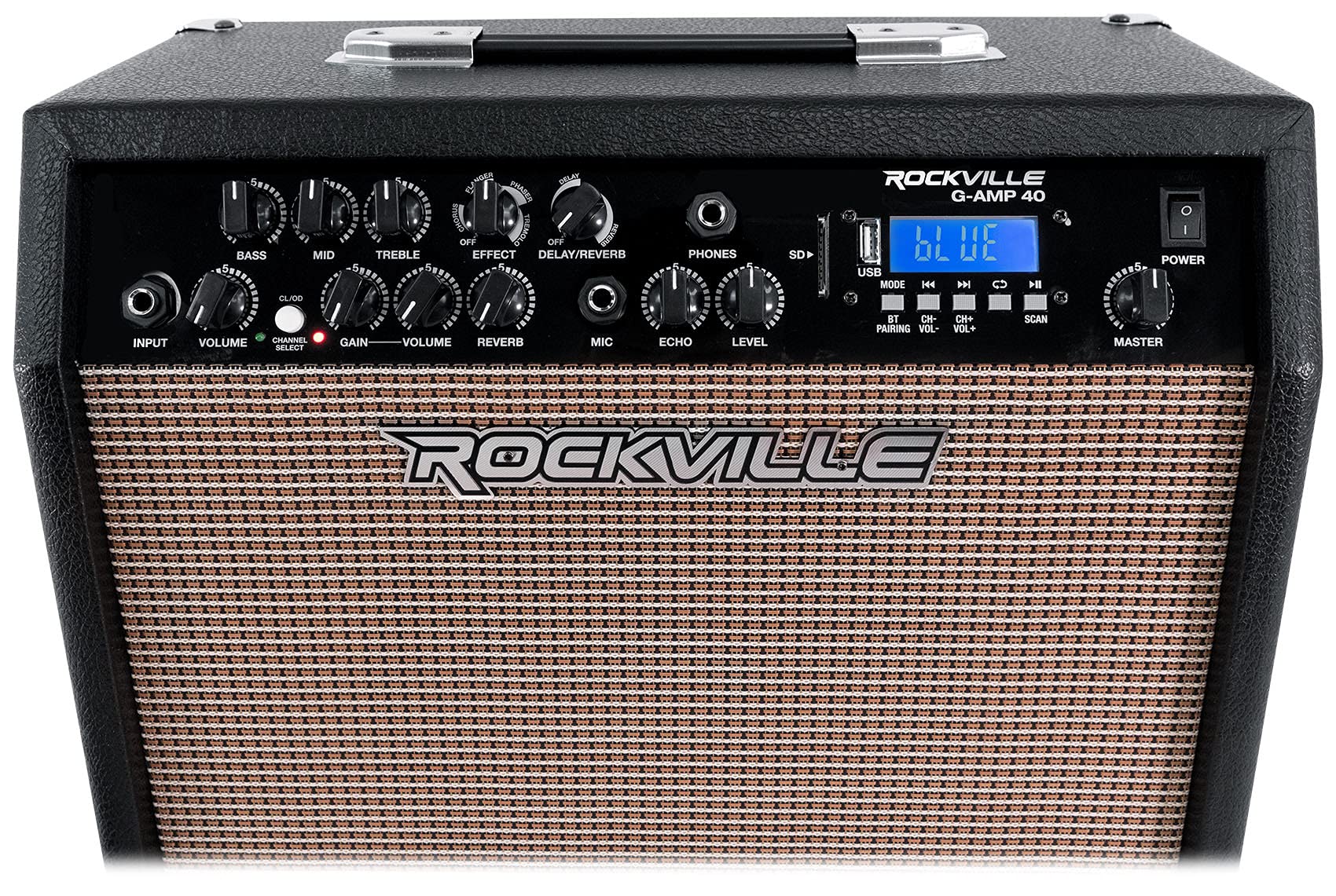 Rockville G-AMP 40 Guitar Amplifier 10" Speaker/Bluetooth/Mic in/USB/Footswitch,Black