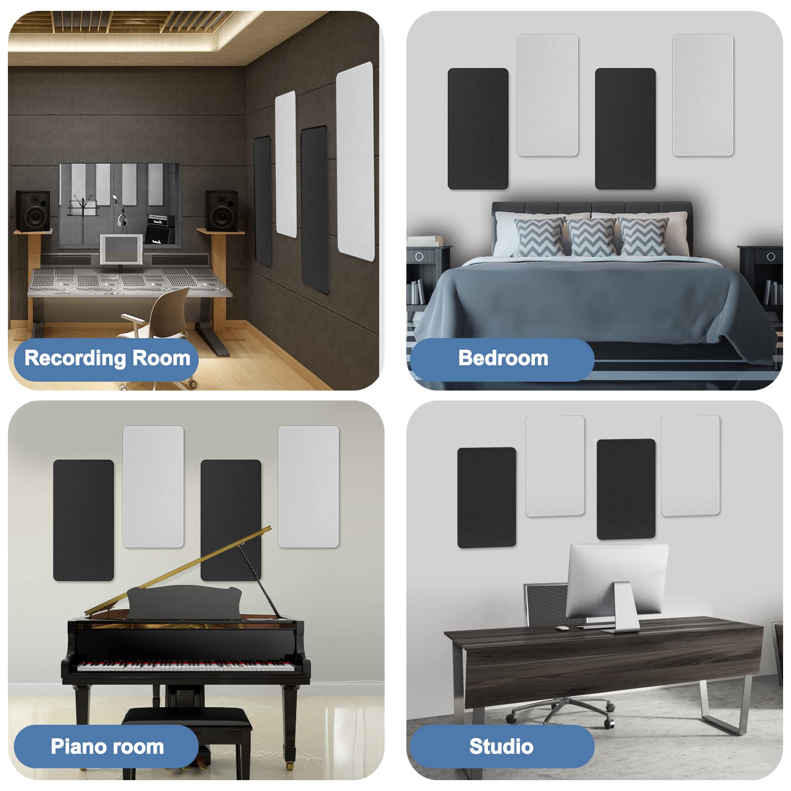 BUBOS Art Acoustic Panels, 6 Pack 24"X 12"X 0.4" Soundproof Wall Panels,Great to Reduce Noise and Eliminate Echoes,for Recording Studio,Office,Gaming Room (WHITE)