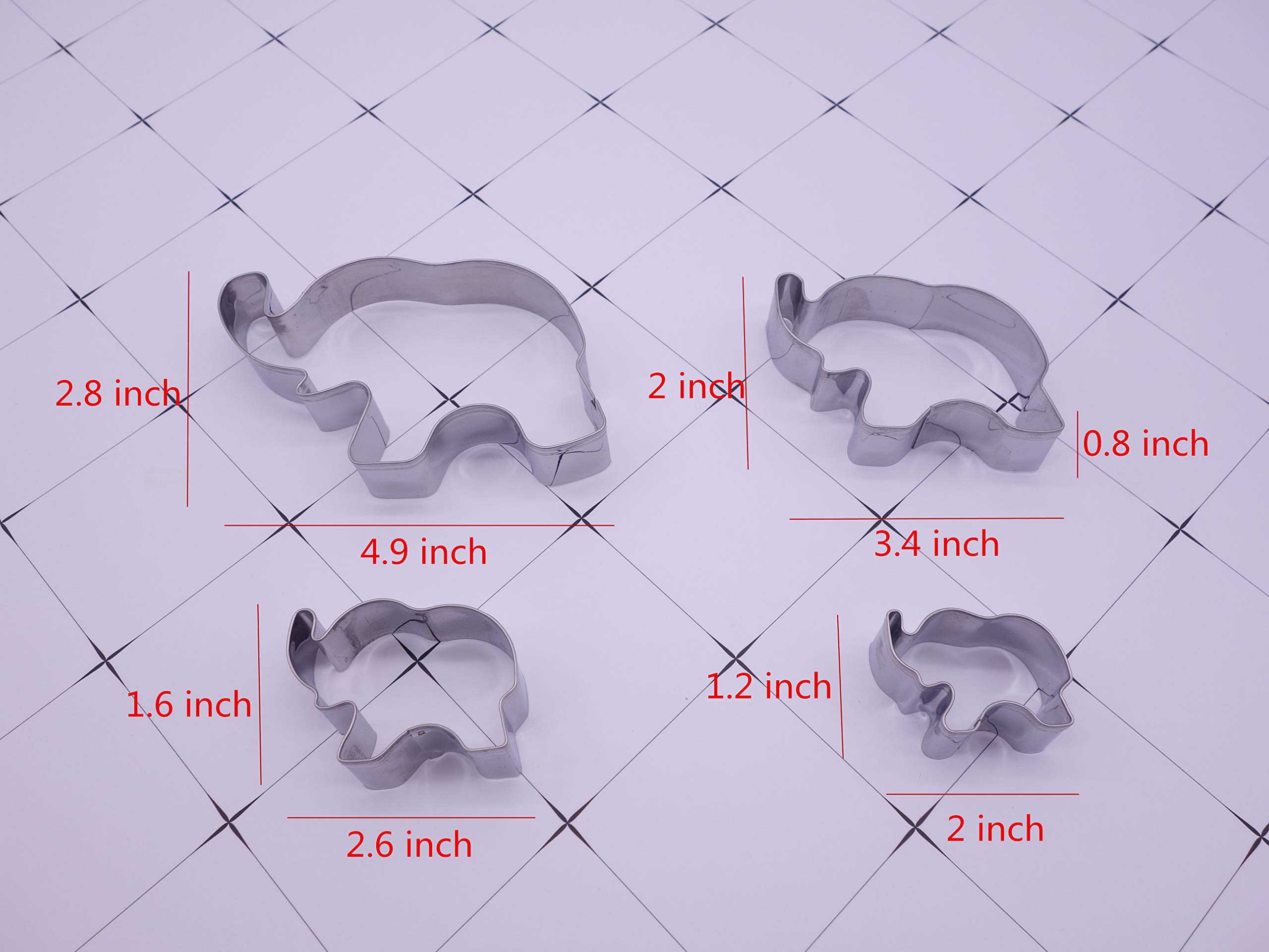 Elephant Cookie Cutter Set of 4 Counts Animal Biscuit Cutter Baby Shower Press Cookie Molds Stainless Steel Metal Fondant Cutter (Elephant Cookie Cutter)