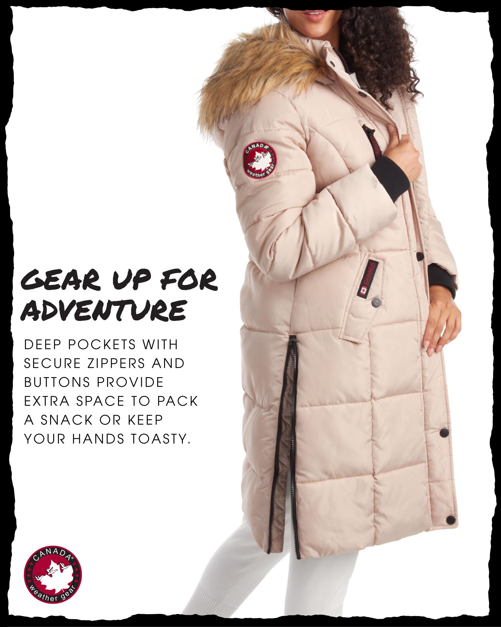 CANADA WEATHER GEAR Women's Winter Jacket - Heavyweight Long Length Bubble Puffer Parka (S-XL), Size Medium, Sand/Natural