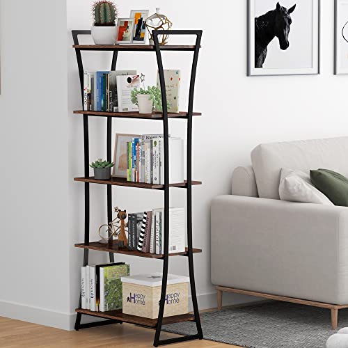 Pabroni Bookshelf Organizer 5-Tier Bookshelf Storage Rack, Rustic Standing Bookcase, Industrial Wood Metal Storage Book Shelves Unit for Home Office, Living Room and Bedroom