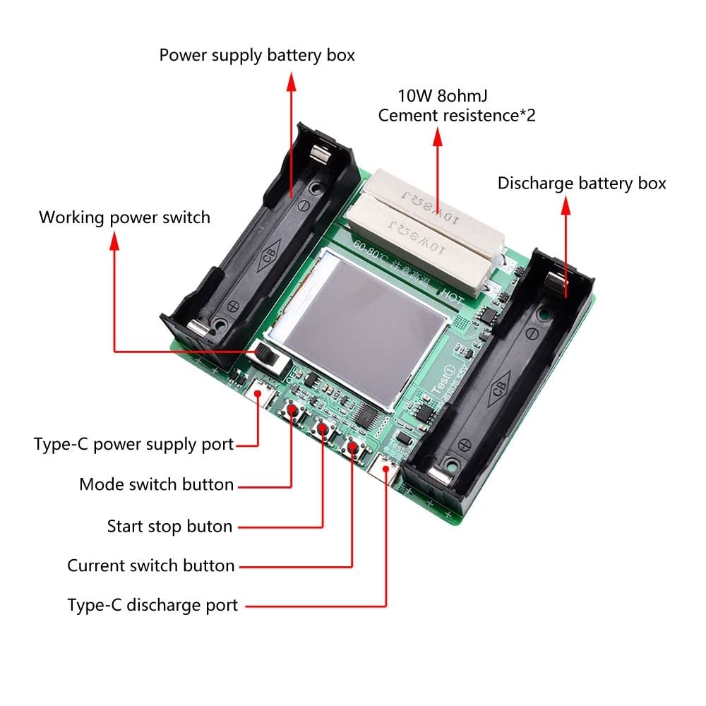 DONGKER 18650 Battery Capacity Tester,Charging Discharging Module 1.77" TFT Display Module for Measure 18650 Lithium Battery