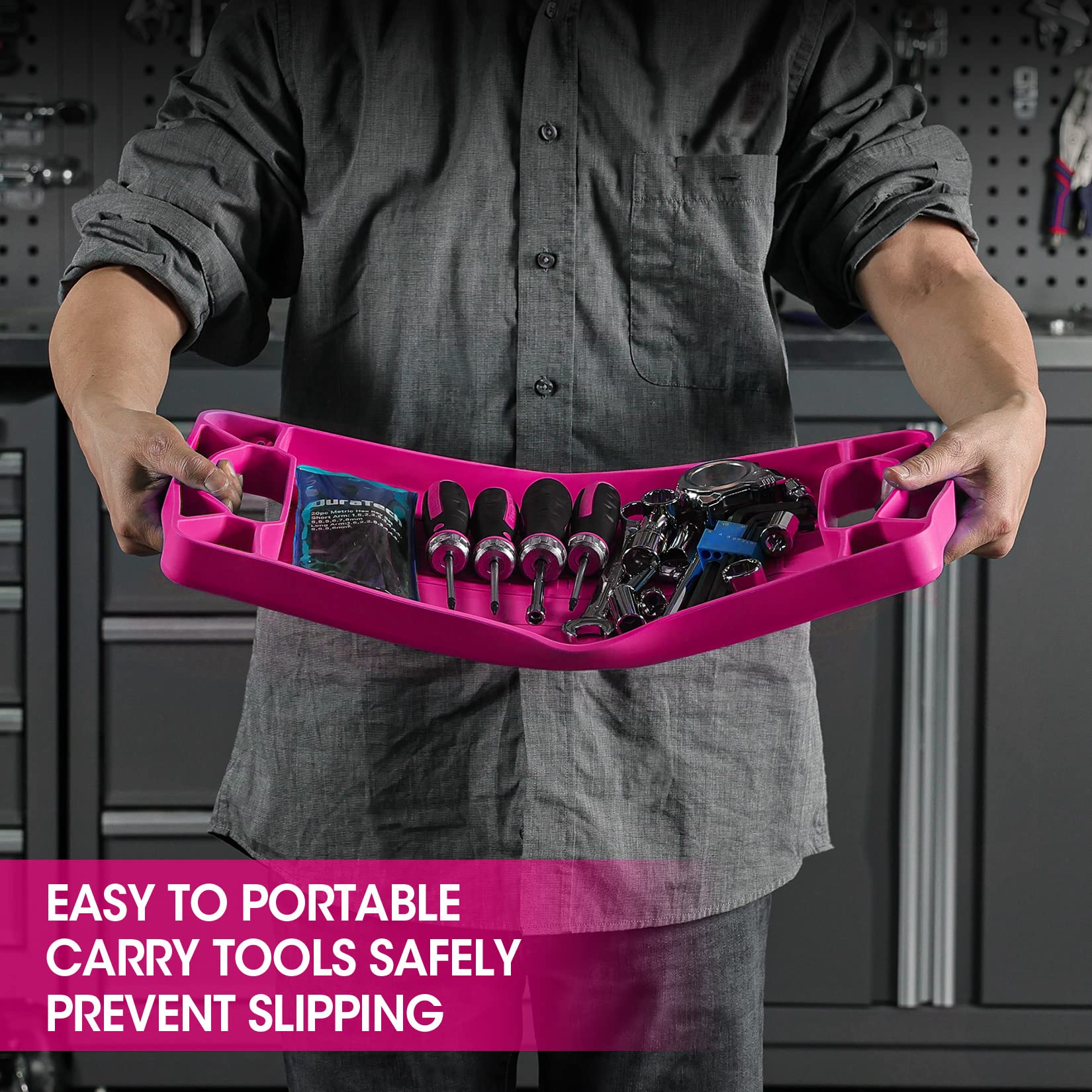 DuraTech Flexible Tool Tray, Silicone Tool Holder for Mechanics Storage, Heat and Chemical Resistant Tool Organizer for Automotive, Industry and Household(3pack Pink)