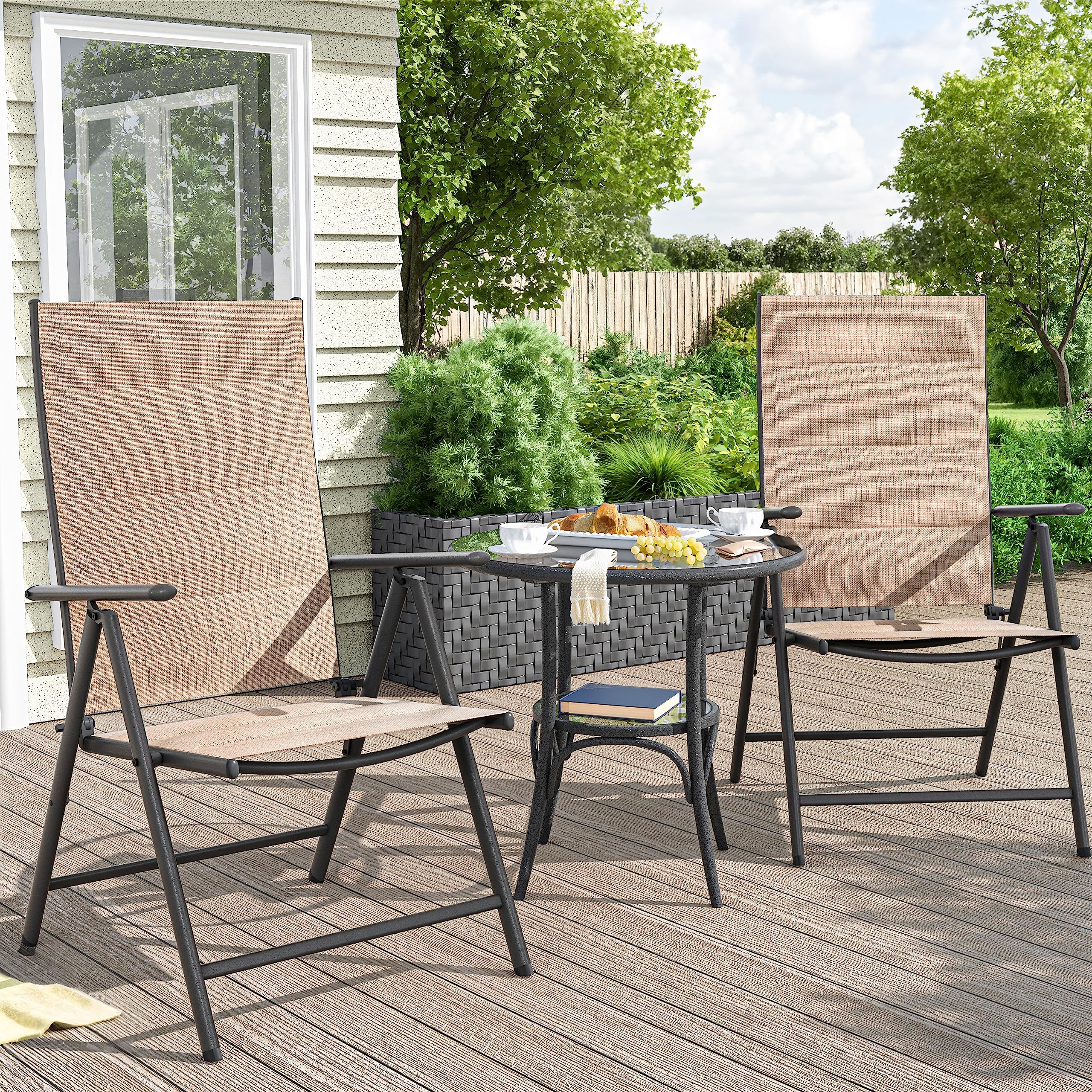 UDPATIO Patio Folding Chairs Set of 2, Folding Lawn Chairs with Adjustable Backrest, Padded All Weather Textilene, Heavy Duty Folding Chairs for Outdoor, No Assembly Required, Beige