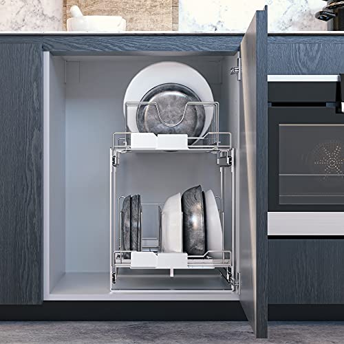 Home Zone Living Pull Out Kitchen Cabinet Organizer with Two Tiers of Storage, 15β W x 20β D