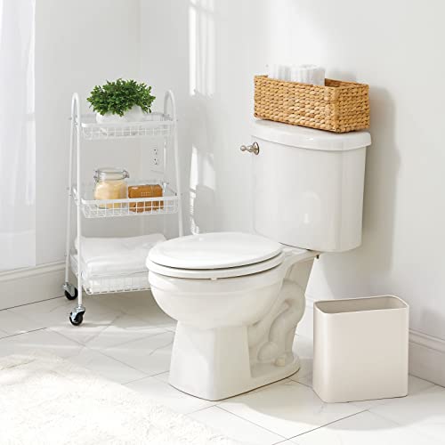 mDesign Small Metal 2.4 Gallon Trash Can Wastebasket Garbage Bin for Bathroom - Mini Slim Rubbish Waste Bin Trashcans for Master or Guest Bath, Bedroom, Garage, Laundry Room, or Playroom, Cream