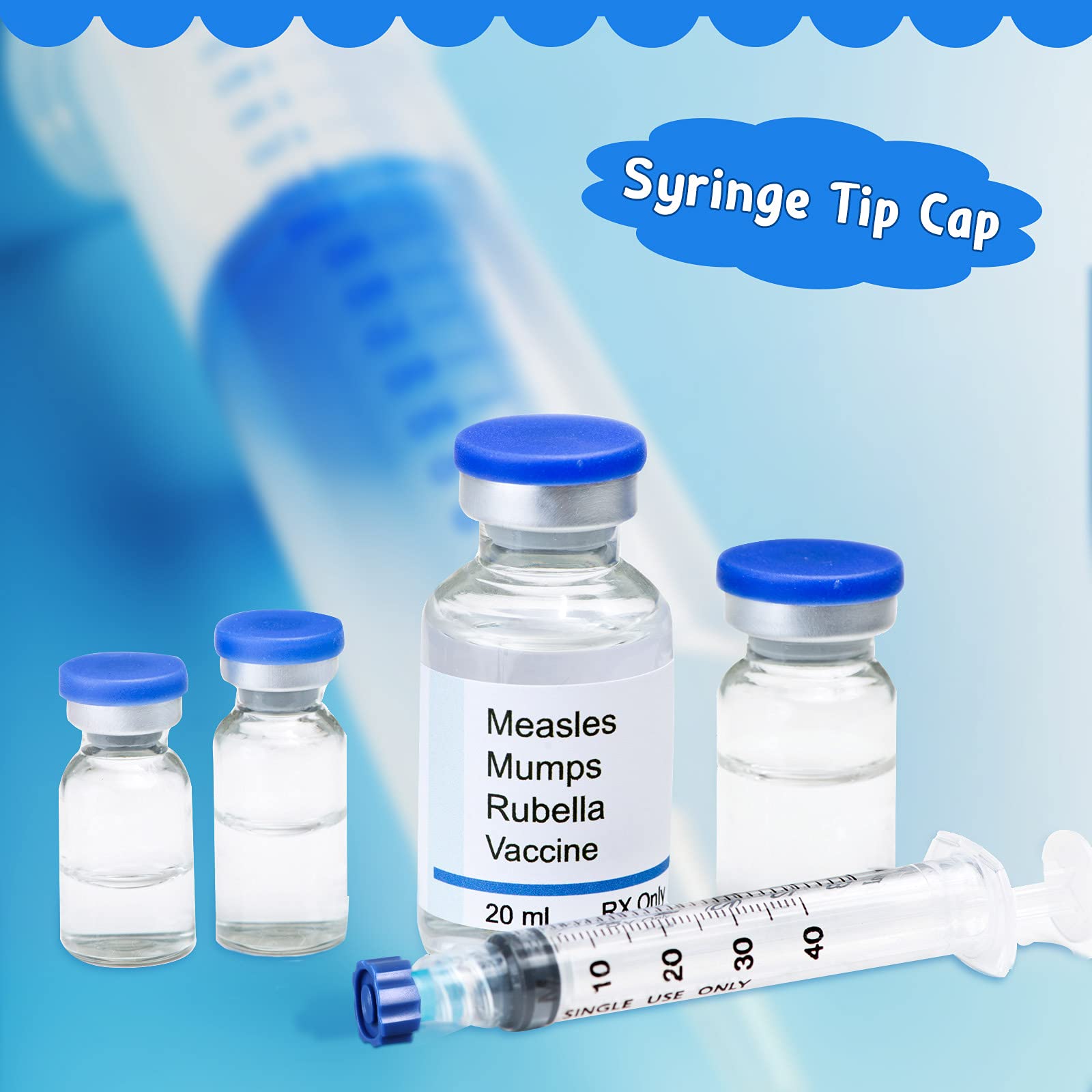 Syringe Tip Caps No Needle Lock Cap for Feeding Tubes Lab Supplies, Blue (300 Pieces)