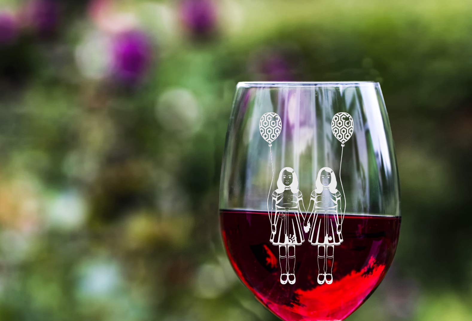 Creepy Scary Hallway Twins Horror Film Movie Parody - Laser Engraved Stemless Wine Glasses