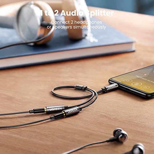UGREEN Headphone Splitter 3.5mm Audio Stereo Y Splitter Aux Extension Cable Male to Female Dual Headphone Jack Adapter for Earphone Headset Splitter Compatible with iPhone Samsung iPad Tablet Laptop, Black