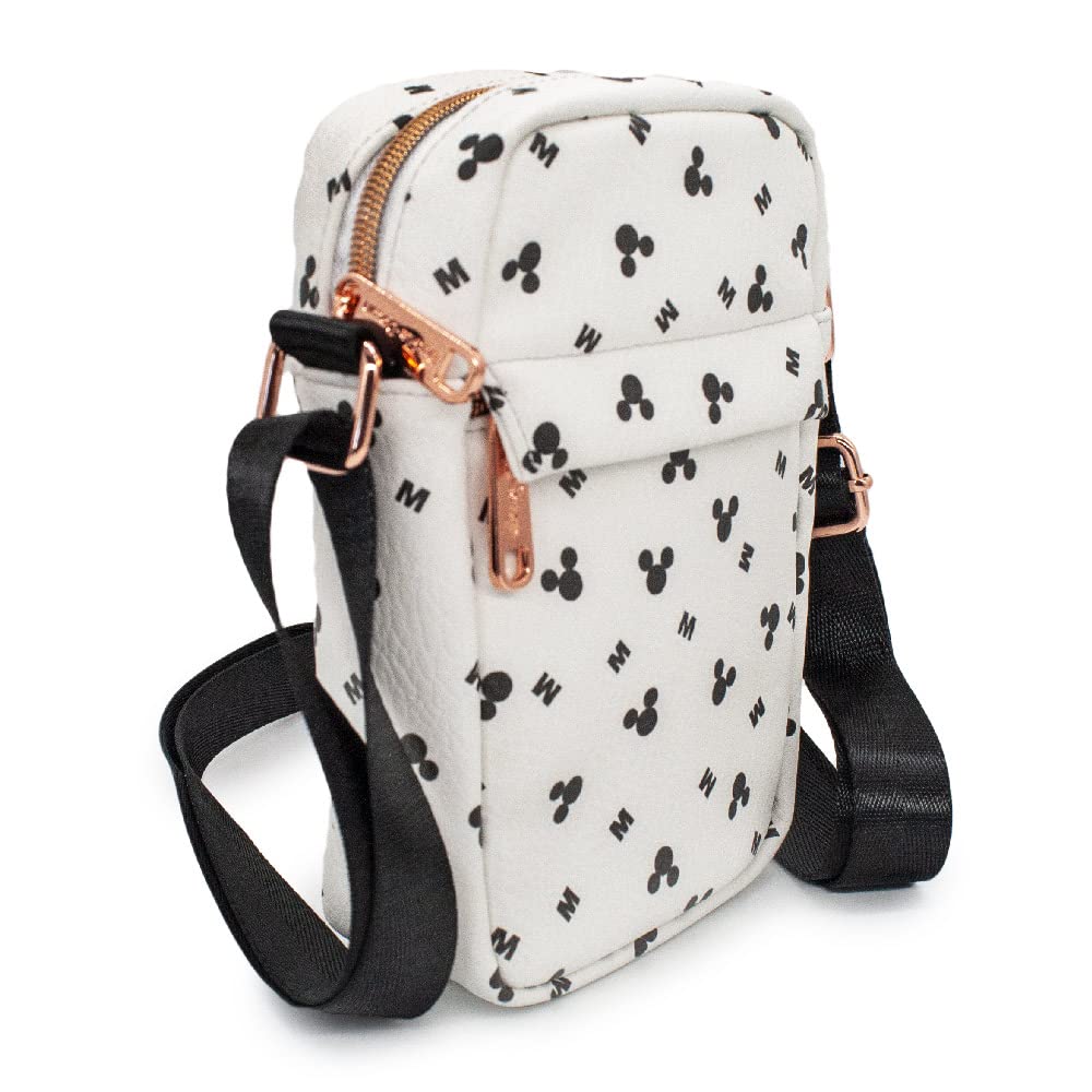 Buckle Down Disney Bag, Cross Body, Mickey Mouse Head and M Icons Scattered, White, Vegan Leather