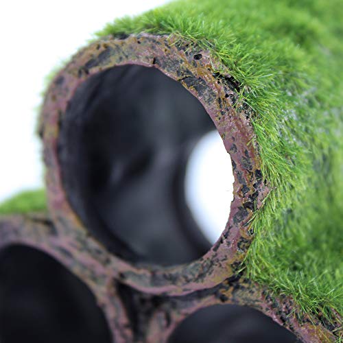 Penn-Plax Deco-Replicas Hide-Away Pipes with Club Moss Aquarium Decoration – Realistic Appearance with Various Textures – Safe for Freshwater and Saltwater Fish Tanks