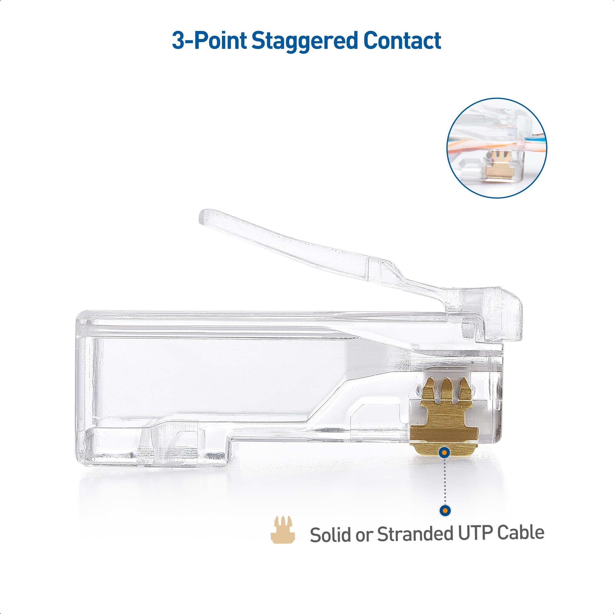 Cable Matters 100-Pack Cat 6 Pass Through RJ45 Connectors (Cat 6 Ends / Cat6 Connector / RJ45 Modular Plugs/Ethernet Plugs/Network Connector) for Solid or Stranded UTP Ethernet Cable