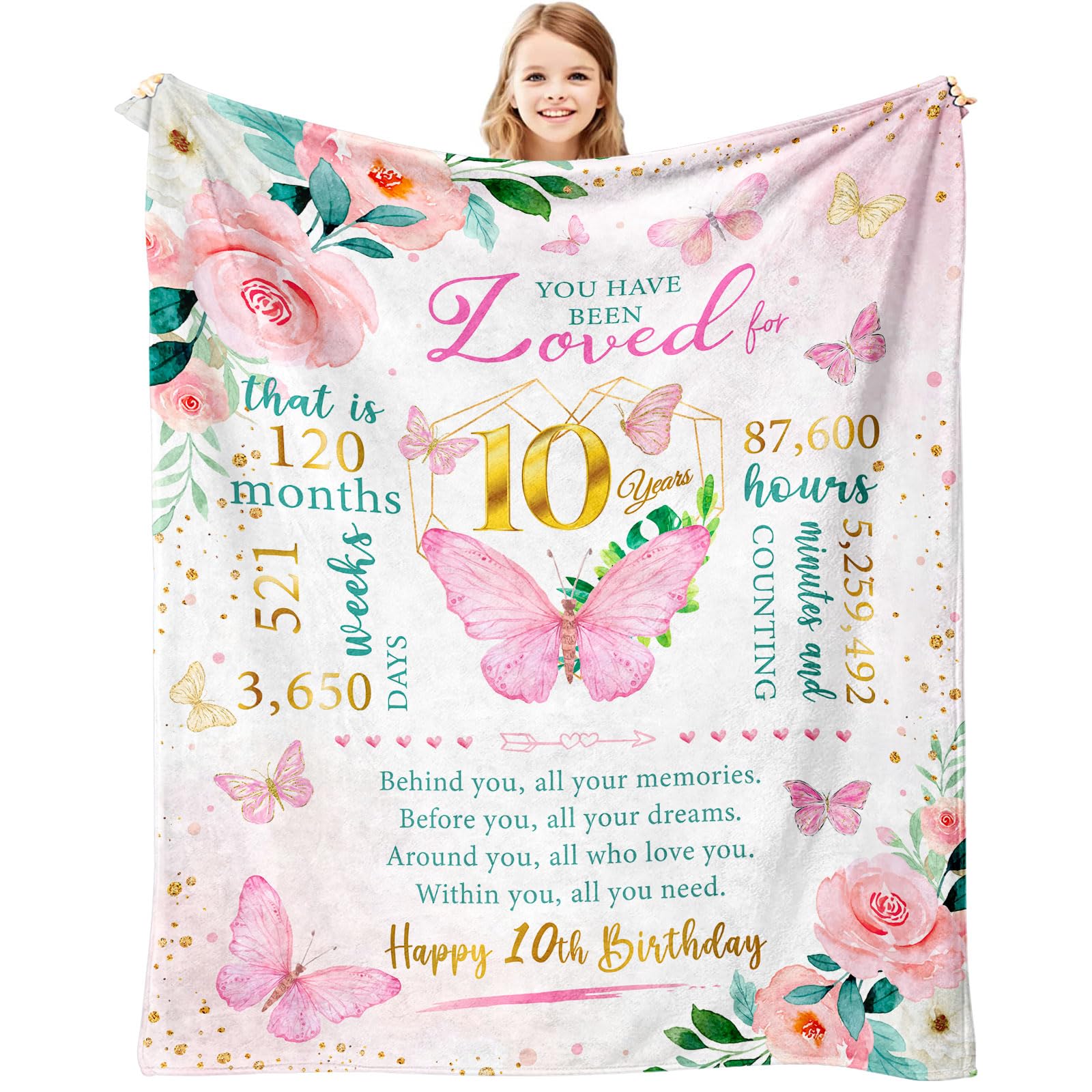 Gifts for 10 Year Old Girl, 10th Birthday Gifts for Girls, Presents for Ten Year Old Girl, Birthday Gifts Ideas for Girls Age 10, Double Digits Birthday Decorations for Girl Throw Blanket 60"X50"
