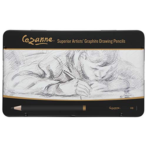 Cezanne Graphite Artist Drawing Pencil Set of 12 Professional Quality for Sketching & Shading, Break Resistant Pre-sharpened Leads, Triple Coated Matte Finished Wood-cased Barrel, Travel Storage Tin