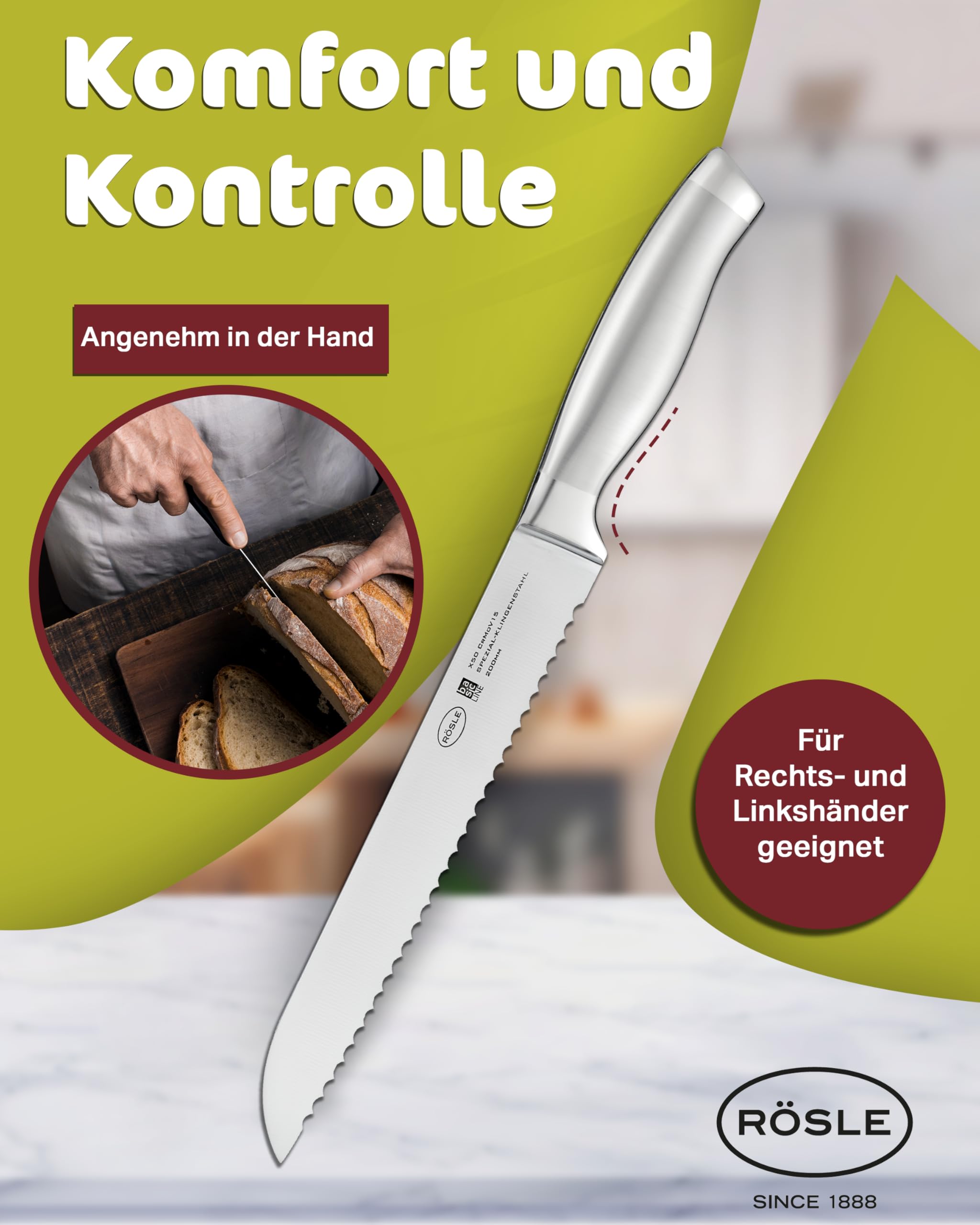 Rösle Baics Line Stainless Steel Bread Knife, 8 in Blade