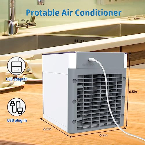Portable Air Conditioner, Evaporative Air Cooler in 3 Speed, USB Air Personal Conditioner with LED Light for Home Office Bedroom(zQ06)