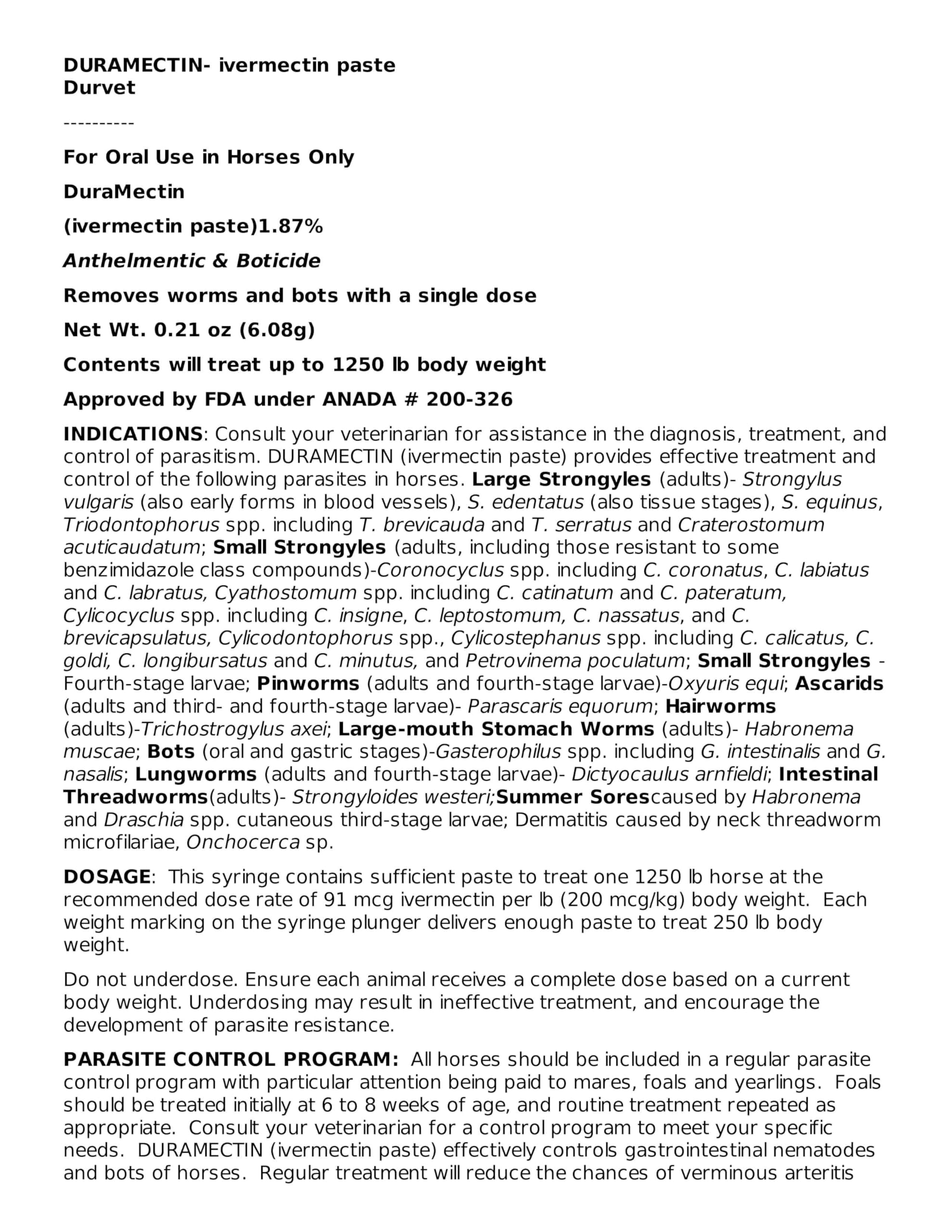 Durvet DuraMectin Ivermectin Paste 1.87% Horse Wormer 1 Tube (for Horses only) & Duramectin Ivermectin Paste 1.87% for Horses, 0.21 oz