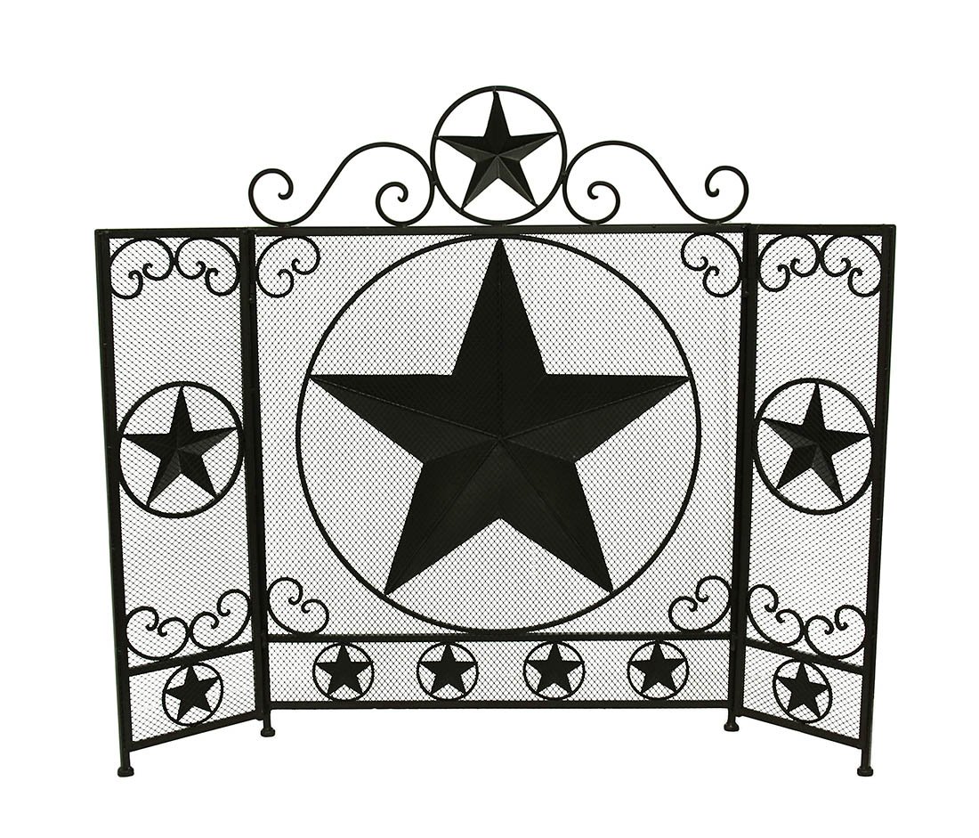 Western Lone Star Ornate Brown Metal 3-Panel Decorative Fireplace Screen