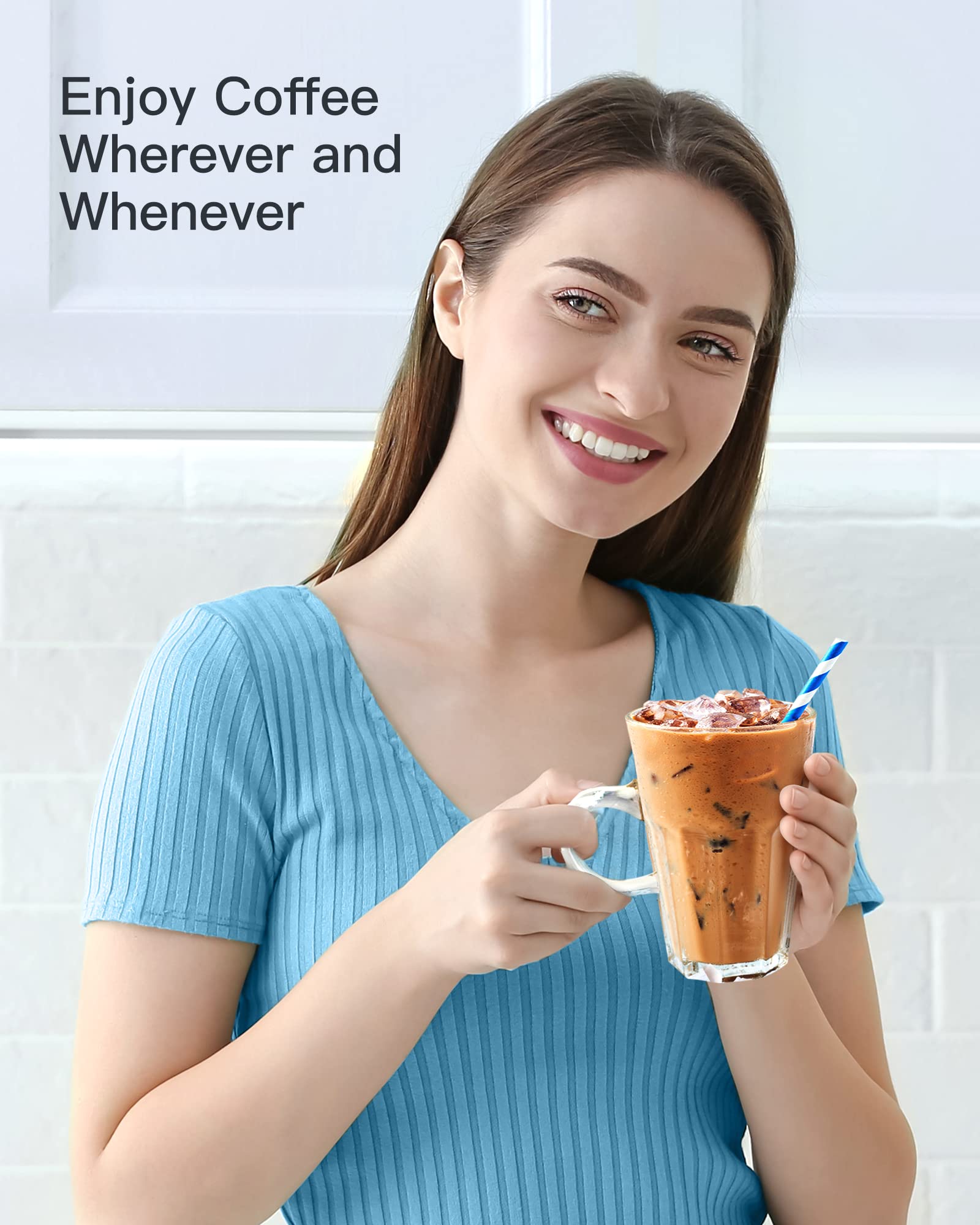 Famiworths Single Serve Coffee Maker, Iced and Hot Coffee Maker for K Cup & Ground Coffee, 6 to 14 Oz Brew Sizes, Iced Coffee Machine for Home, Office and RV, Black