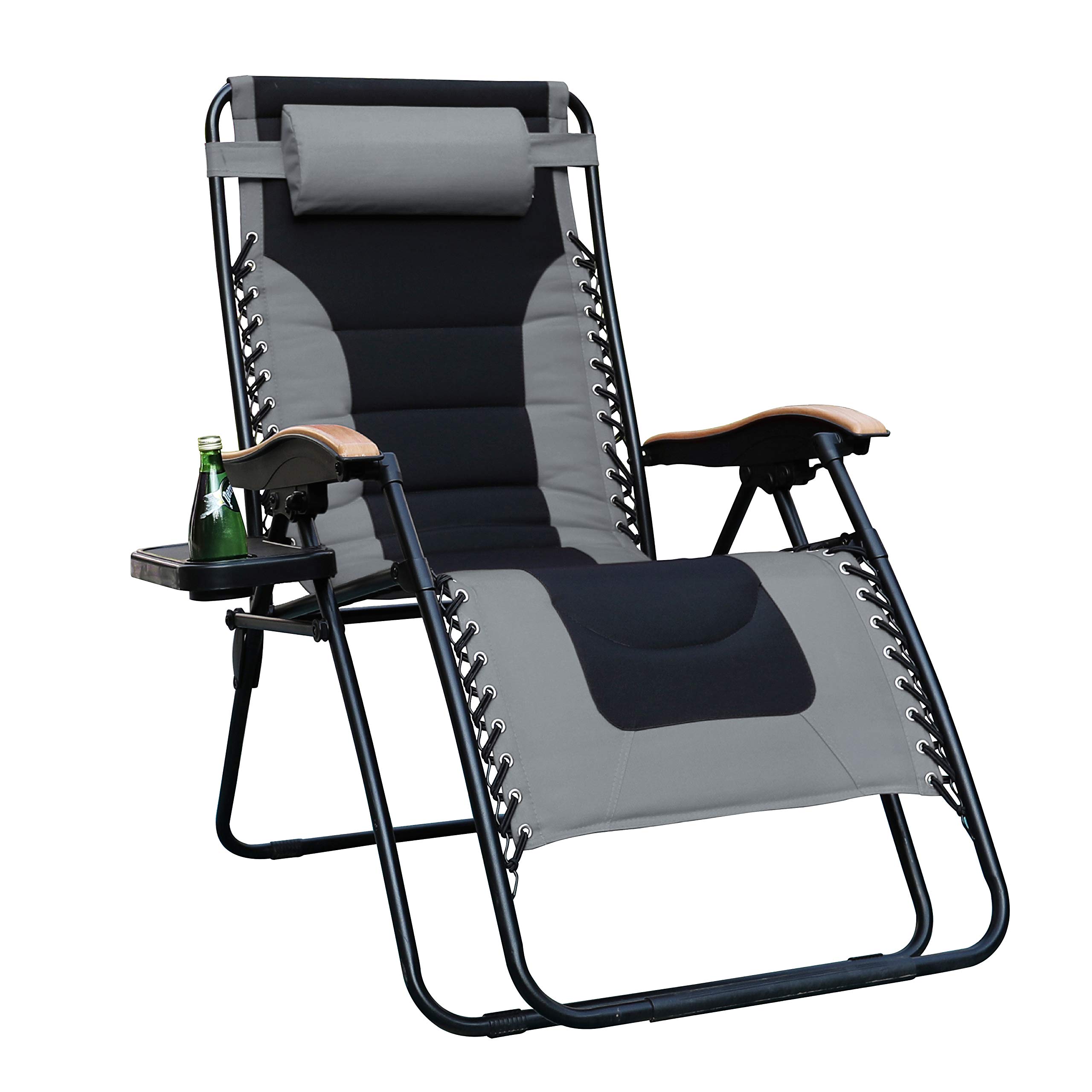 PHI VILLA XL Oversize Zero Gravity Chair Padded Recliner Oversize Lounge Chair with Free Cup Holder,Support 350 LBS (Grey)