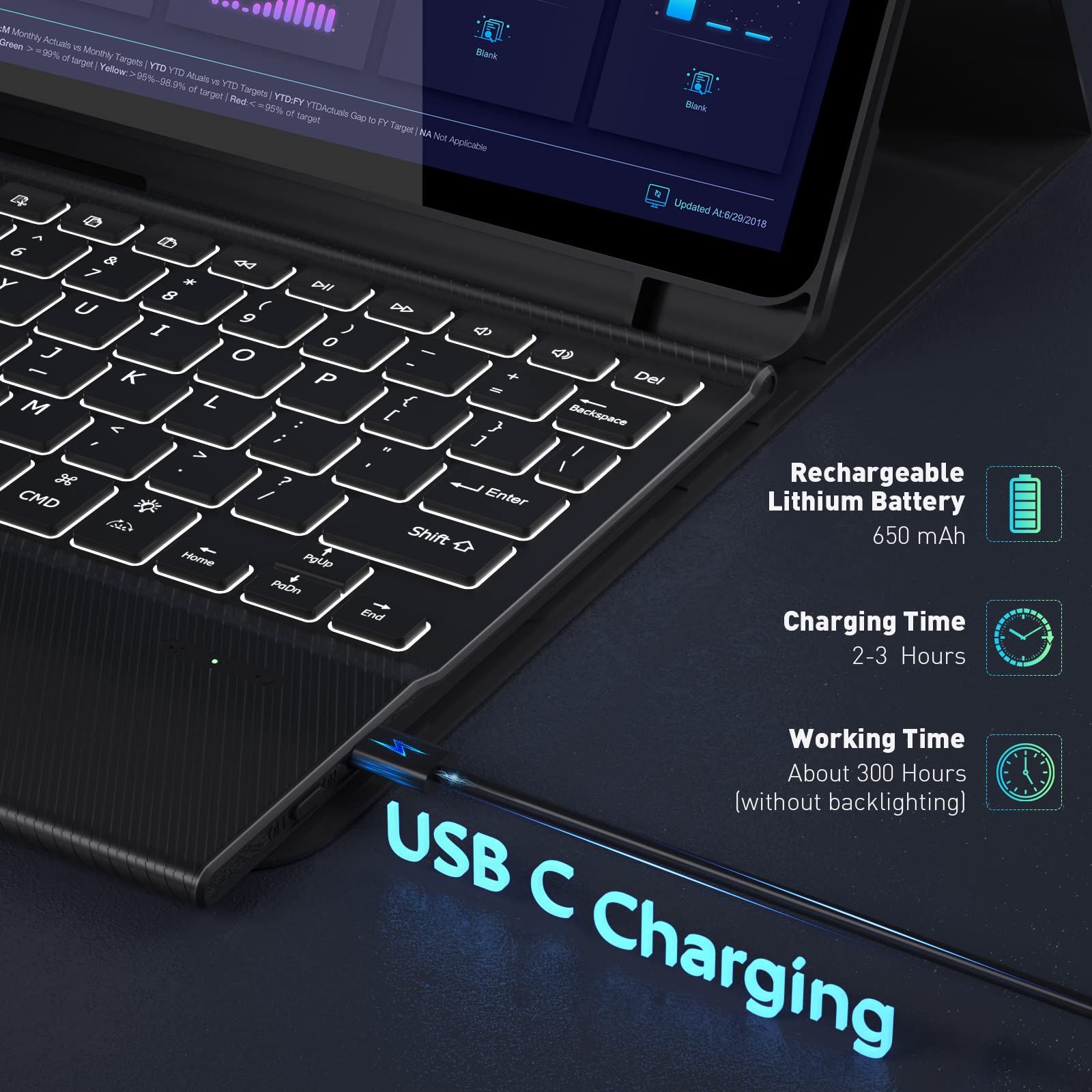 Doohoeek Keyboard Case with Trackpad for iPad 9.7 inch 5/6 Gen & iPad Air 2 Gen & iPad Pro 9.7, Bluetooth Rechargeable Keyboard with Twill Case & 7-Color Backlit & Adjustable Kickstand for iPad 9.7