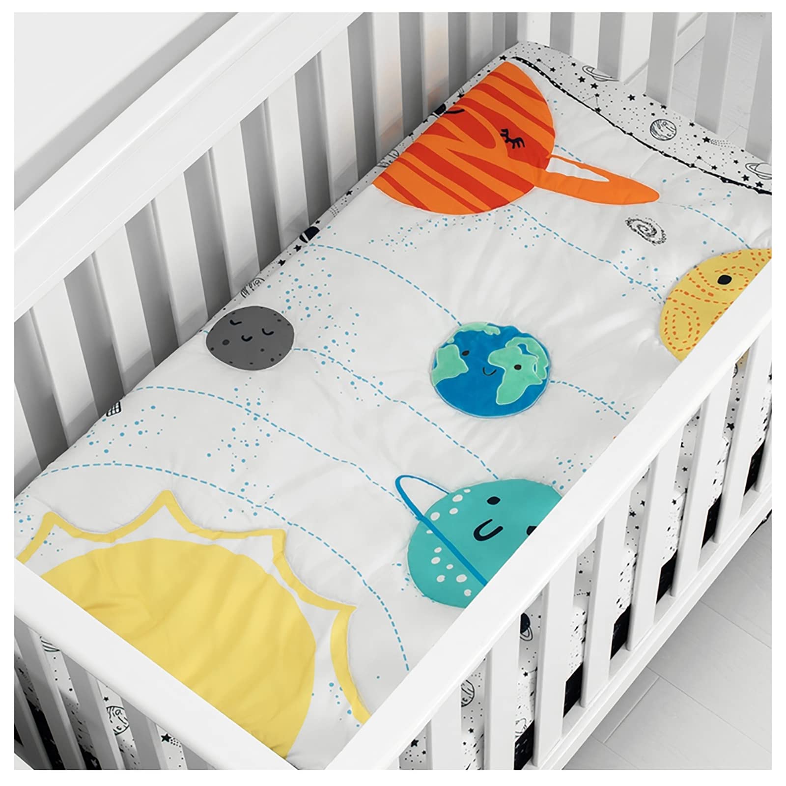 KHUJISTA Nursery Crib Bedding Sheet 3 Piece Set (Fitted Sheet Bed Dust Ruffle Drop Skirt Cute and Cozy Comforter, Cotton)