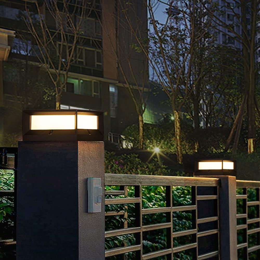 XLBHLH LED Post Light Outdoor, Modern Outdoor Column Lights IP65 Waterproof Aluminum Pillar Lights Outdoor Lighting for Yard Garden Patio Path with Acrylic Lampshade, 27X13CM