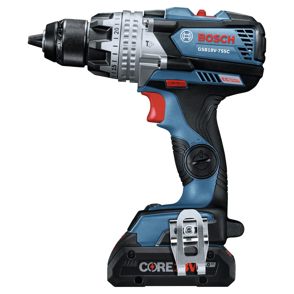 Bosch GXL18V-224B25-RT 18V Brute Tough Connected-Ready EC Brushless Li-Ion 1/2 in. Cordless Hammer Drill Driver / 1/4 / 1/2 in. 2-In-1 Impact Driver Combo Kit (4 Ah) (Renewed)
