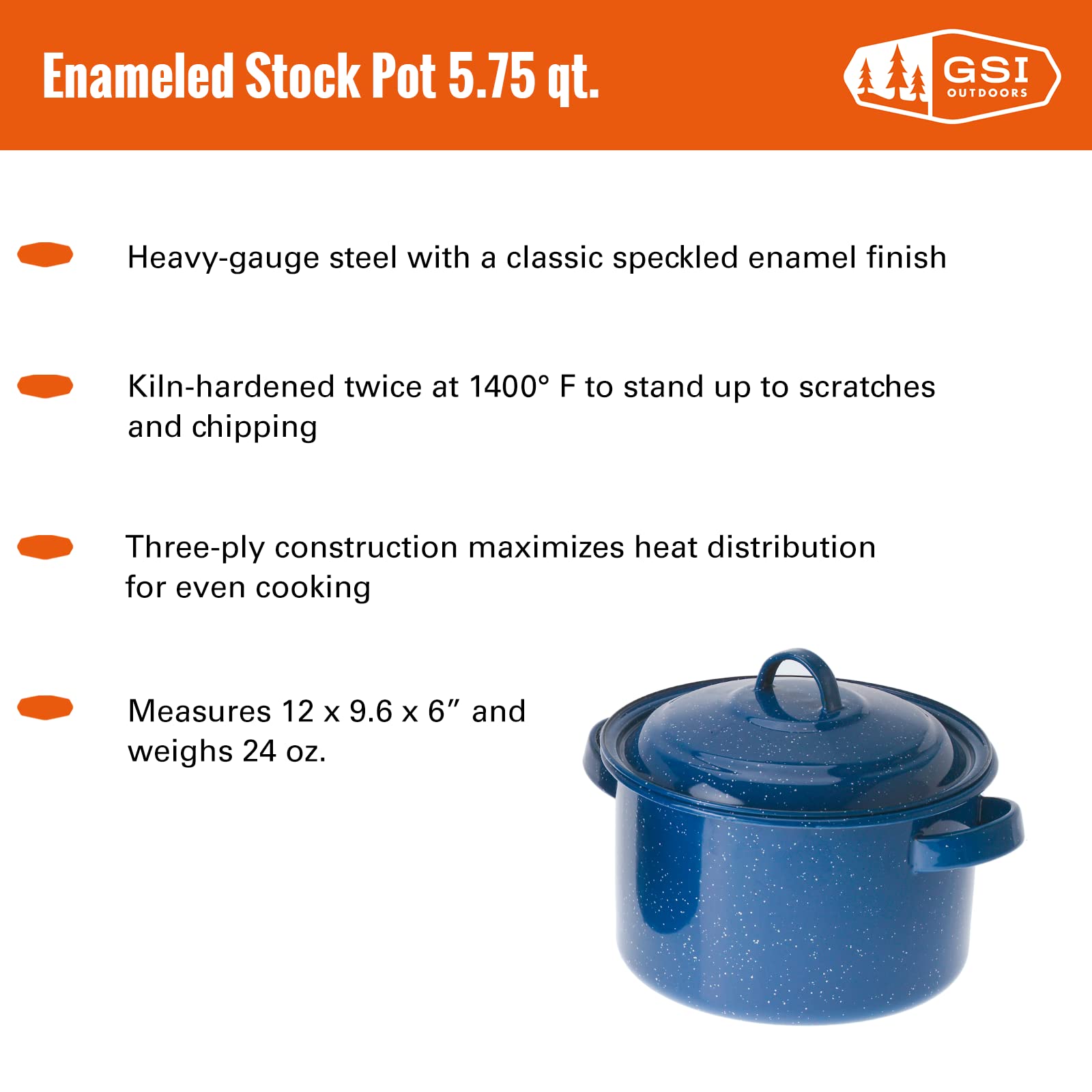 GSI Outdoors Enameled Stock Pot I Gourmet Camping, 5.75 Enamelware Quart Pot