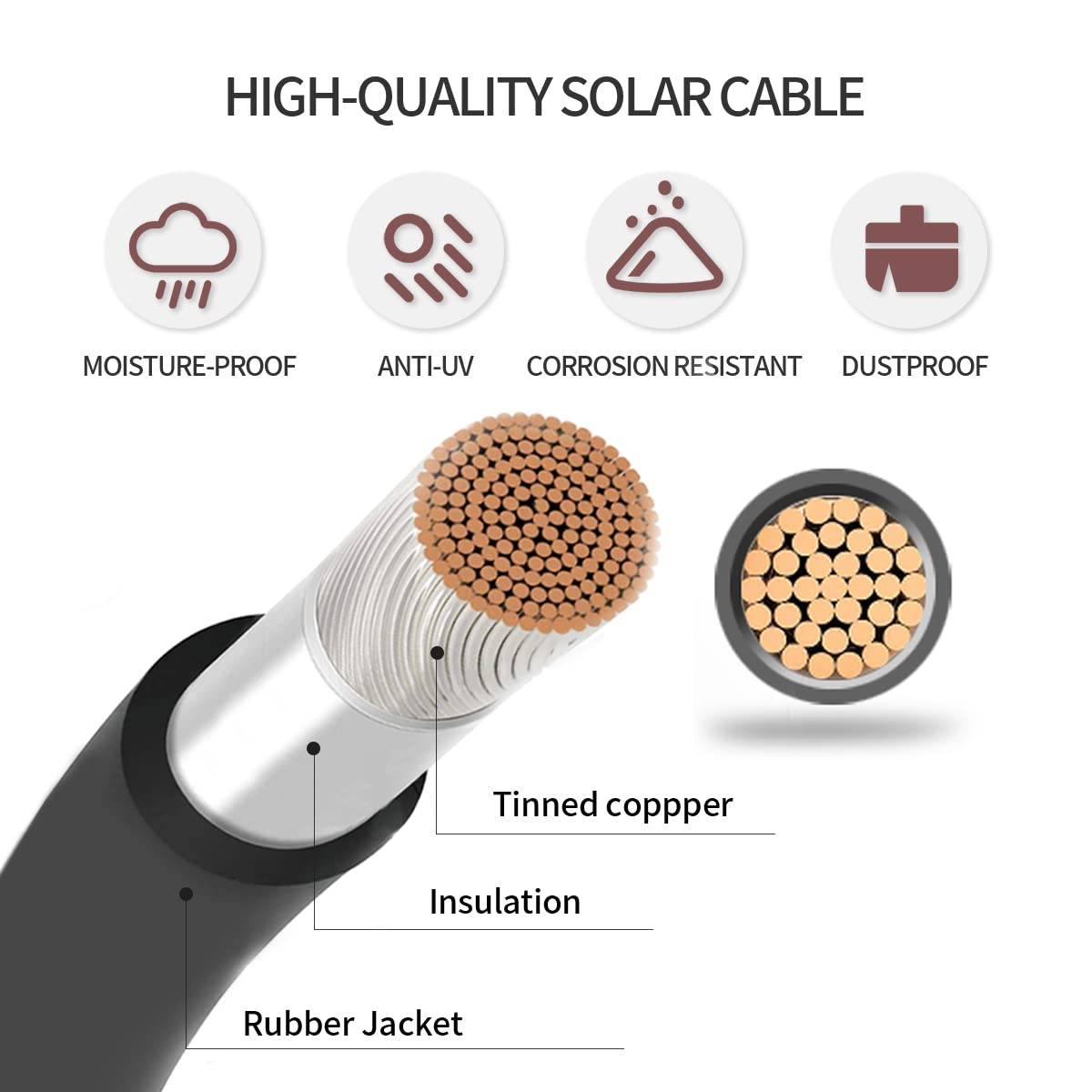 ELFCULB Solar Panel Extension Cable-1Pair 10AWG 6FT Solar Extension Cable Black&Red with Male/Female Connectors Solar Panel PV Cable Wire with Extra Pair of Connectors Solar Panel Adaptor Kit
