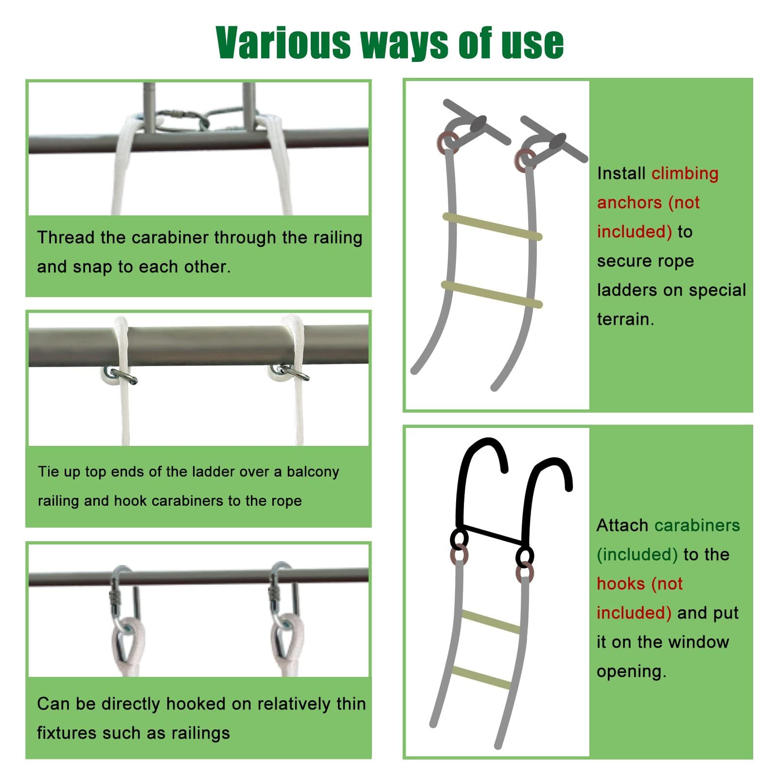Fire Escape Ladder 2-3 Story, 16 FT Emergency Escape Ladders, ππ² ππ§ Portable Climbing Rescue Rope Ladder for 2-3 Story Home Window Balcony Railing Treehouse, Weight Capacity up to 2000 Pounds