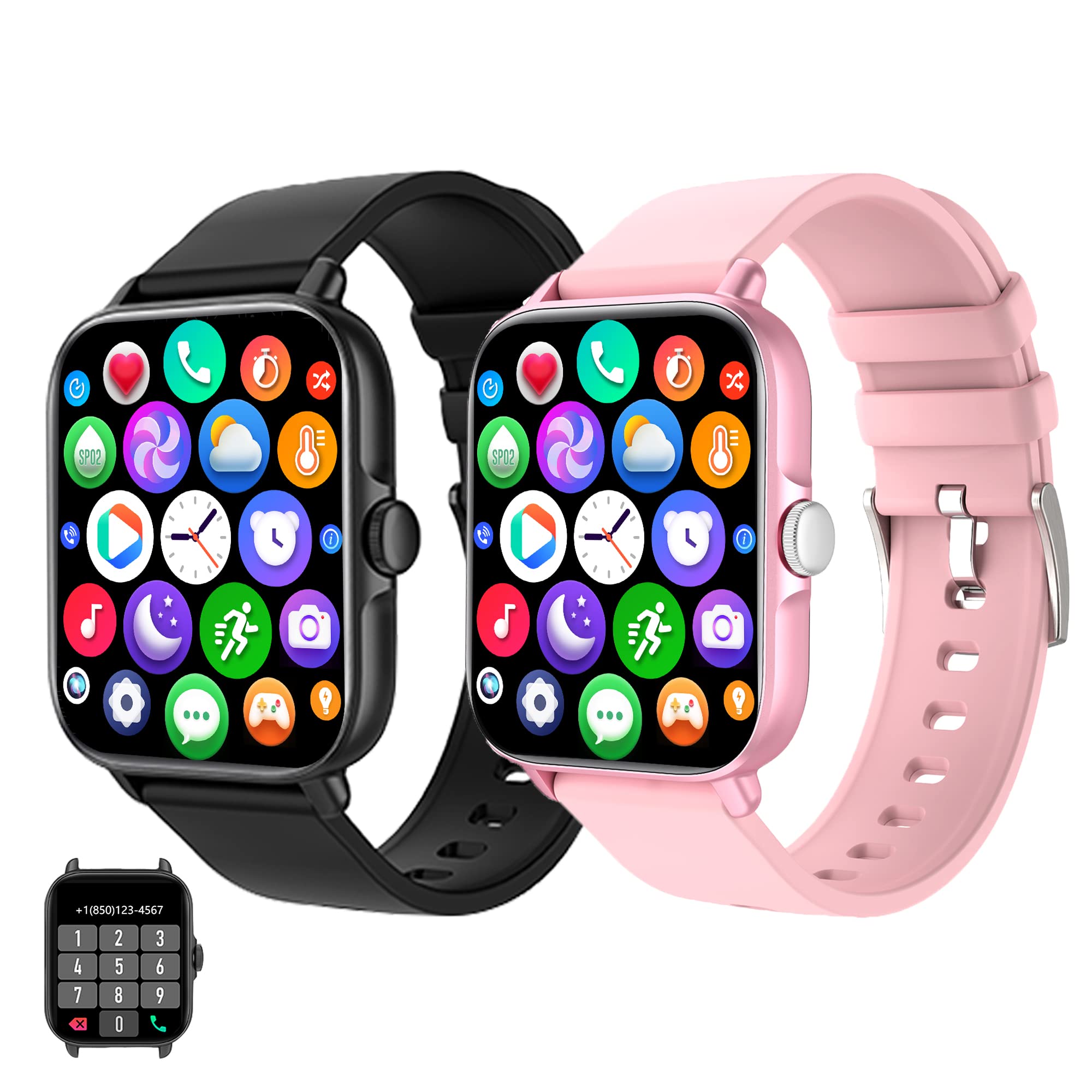 DXPICR [2 Watches] Smart Watch(Call Receive/Dial), Full Touch Screen SmartWatch for Android and iOS Phones Compatible Fitness Tracker with Heart Rate,Sleep,Blood Oxygen,Step Counter
