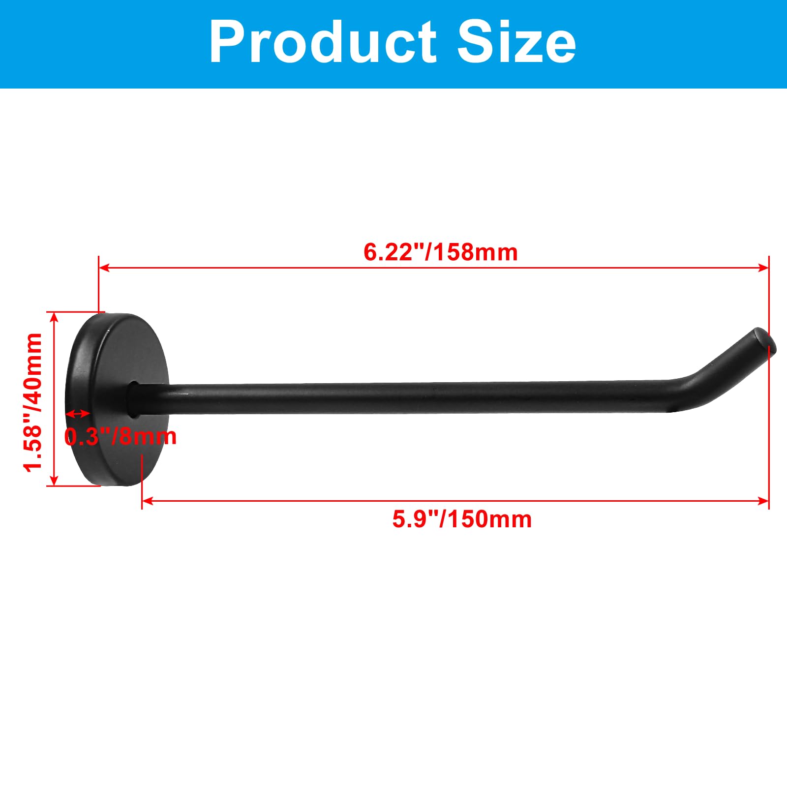 Hitefu 6 Pack Coat Hooks, Heavy Duty Wall Hooks Coat Hangers for Hanging Hat Hurse Robe Towel, 304 Stainless Steel Garage Hooks for Bathroom Livingroom Hotel Kitchen (6 Inch, Matte Black)