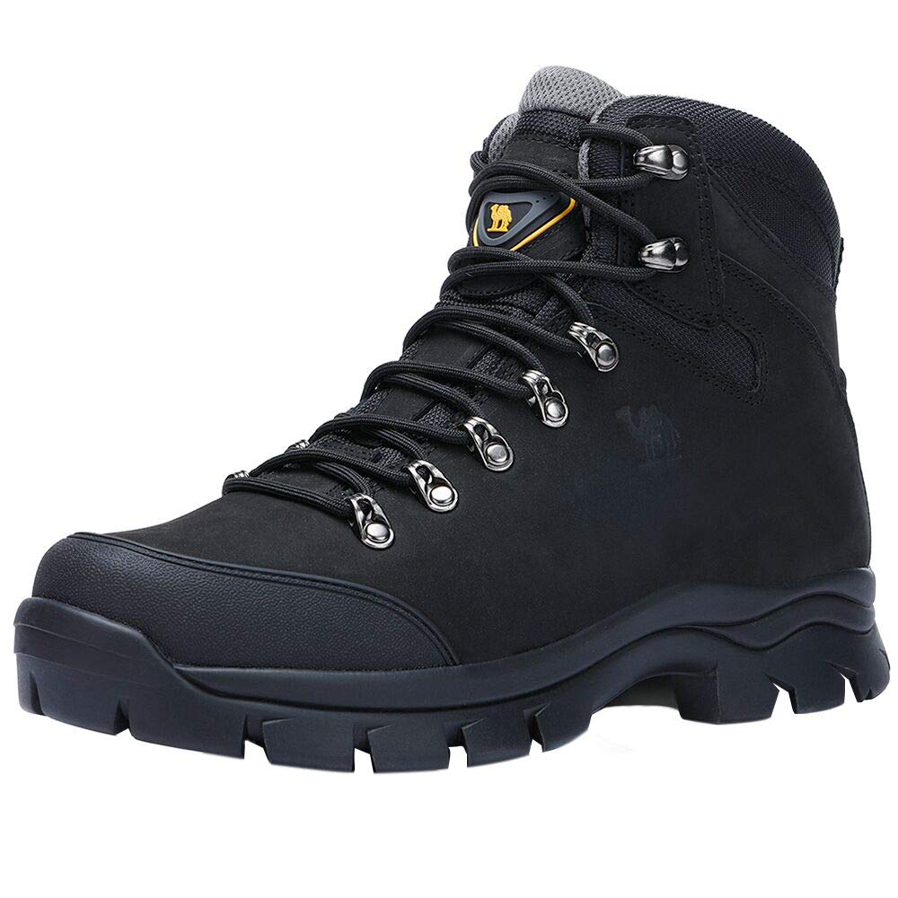 CAMEL CROWN Mens Hiking Boots Outdoor Trekking Backpacking Boot Mid Hiker Boot for Men Genuine Leather, Black