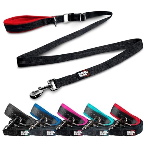 Black Rhino β Dog Leash Adjustable Length (3-5 Feet) with Soft Neoprene Padded Handle | Heavy Duty Lead for Easy Control | Small Medium Large Breeds | Reflective Stitching (Red/Black)