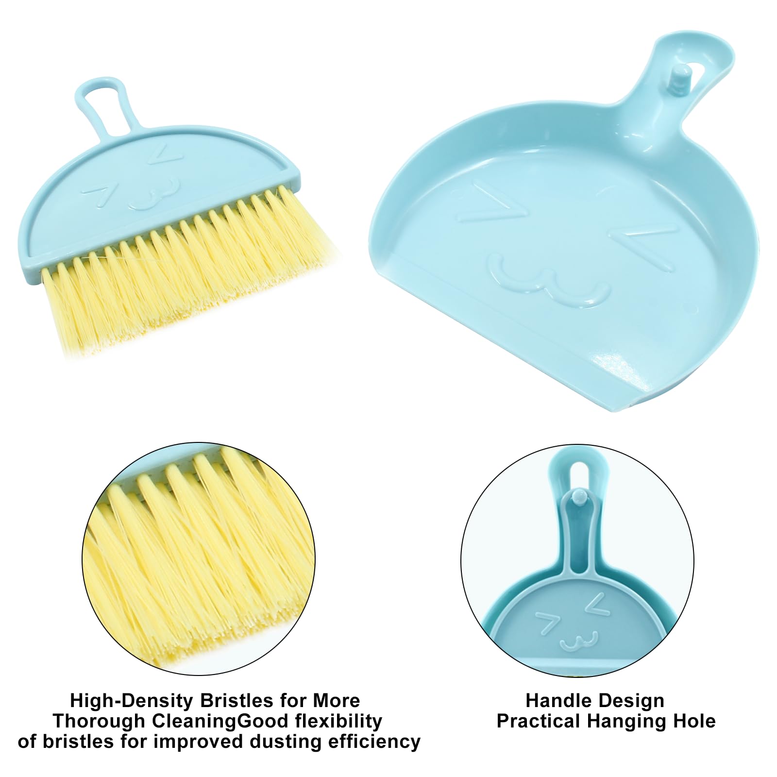 Hitefu Mini Dust Pans with Brush Set, Small Broom and Hand Dustpan Set for Home Cleaning, Dust Pans and Broom Combo Set Hangable Whisk Broom for Table Countertop Sofa KeyBoard and Pets(3 Colors)