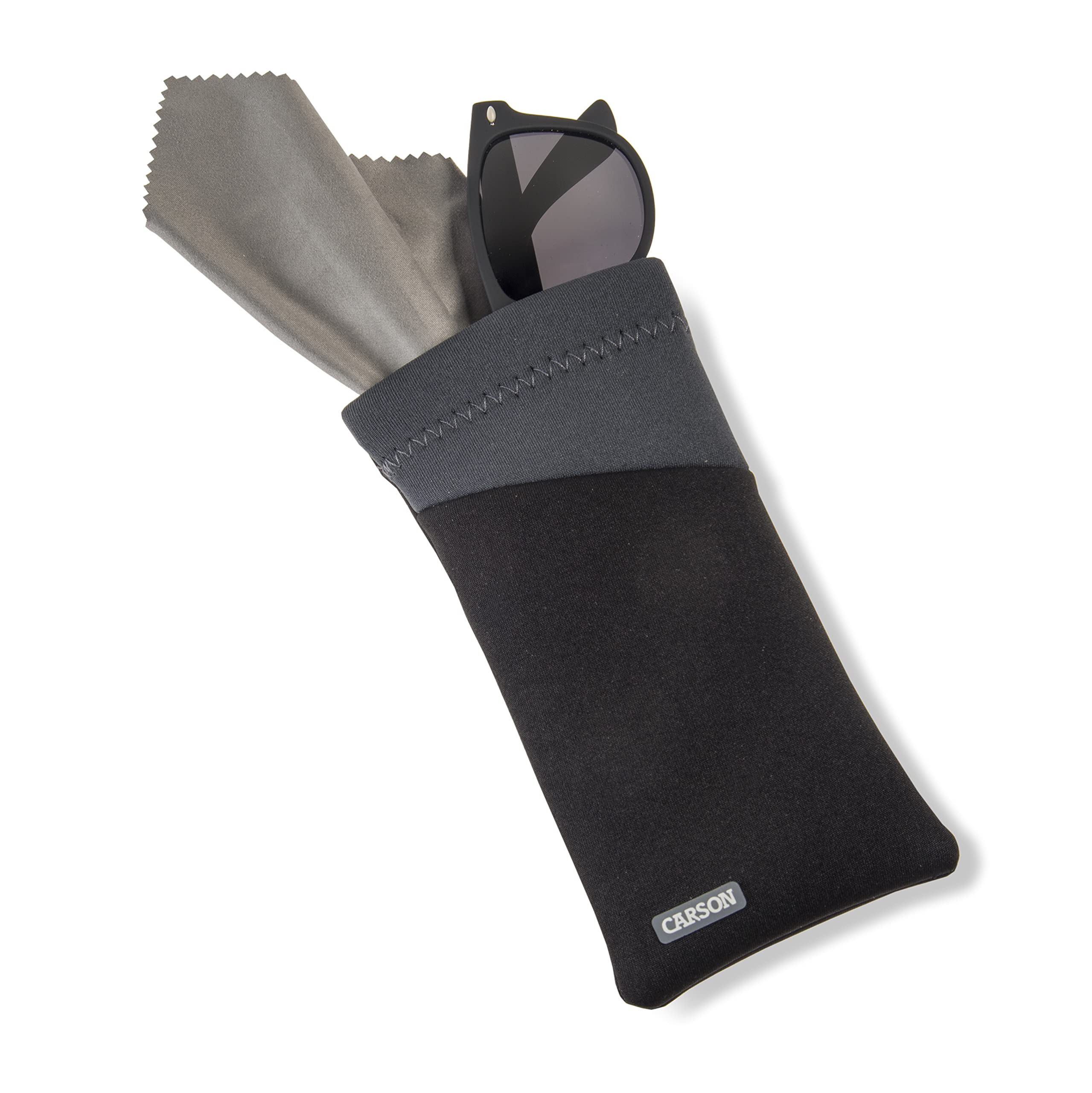 Carson Eyeglass Pouch with Built-in Microfiber Cloth for Eyewear and Sunglasses, Grey (EC-10BKGY) Small