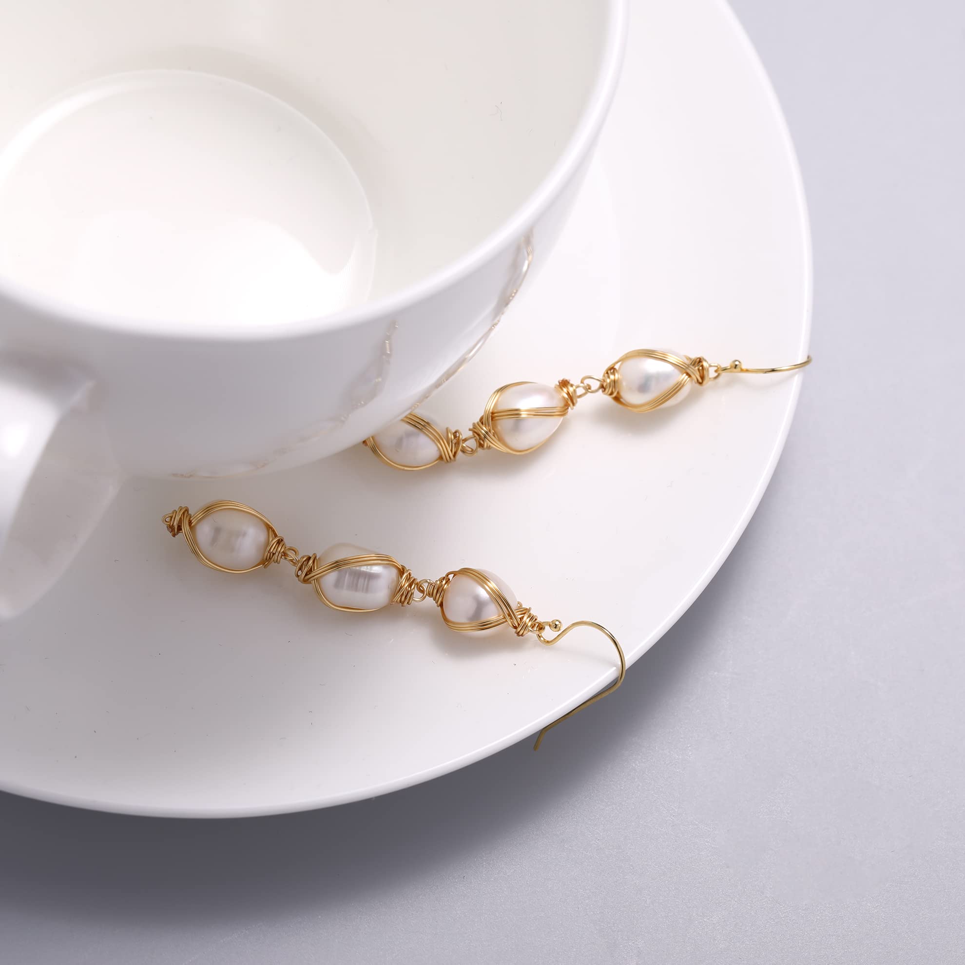 Cowlyn Pearl Earrings Baroque Cultured Handmade Wind Bossimi 925 Sterling Silver Post Long Chain Drop Dangle Statement Dainty Jewelry for Women