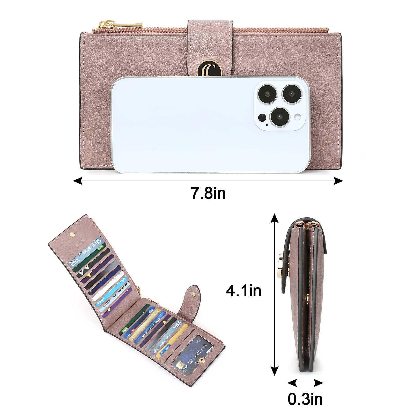 CLUCI Women's Wallet Leather Bifold Multi Credit Card Holder Zipper Pocket Ladies Purses